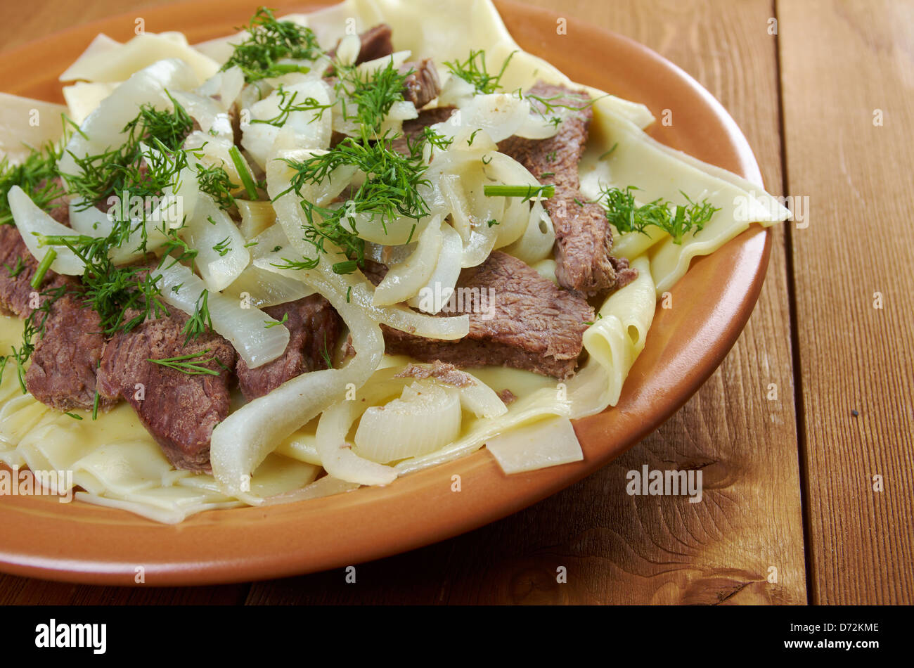Beshbarmak: Traditional meat asian cuisine Stock Photo - Alamy
