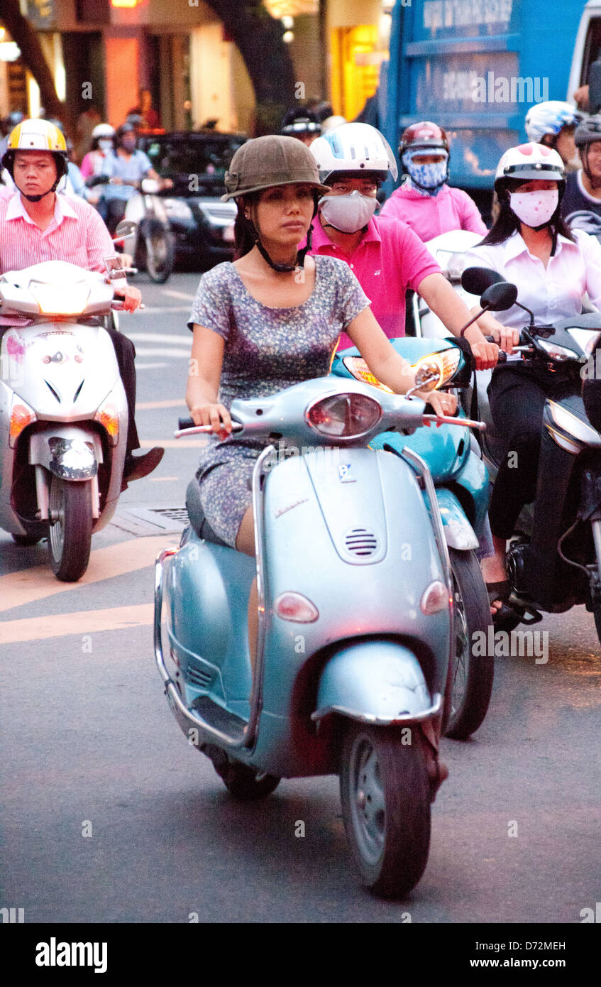 Ho Chi Minh City, Vietnam, moped drivers on the road Stock Photo - Alamy
