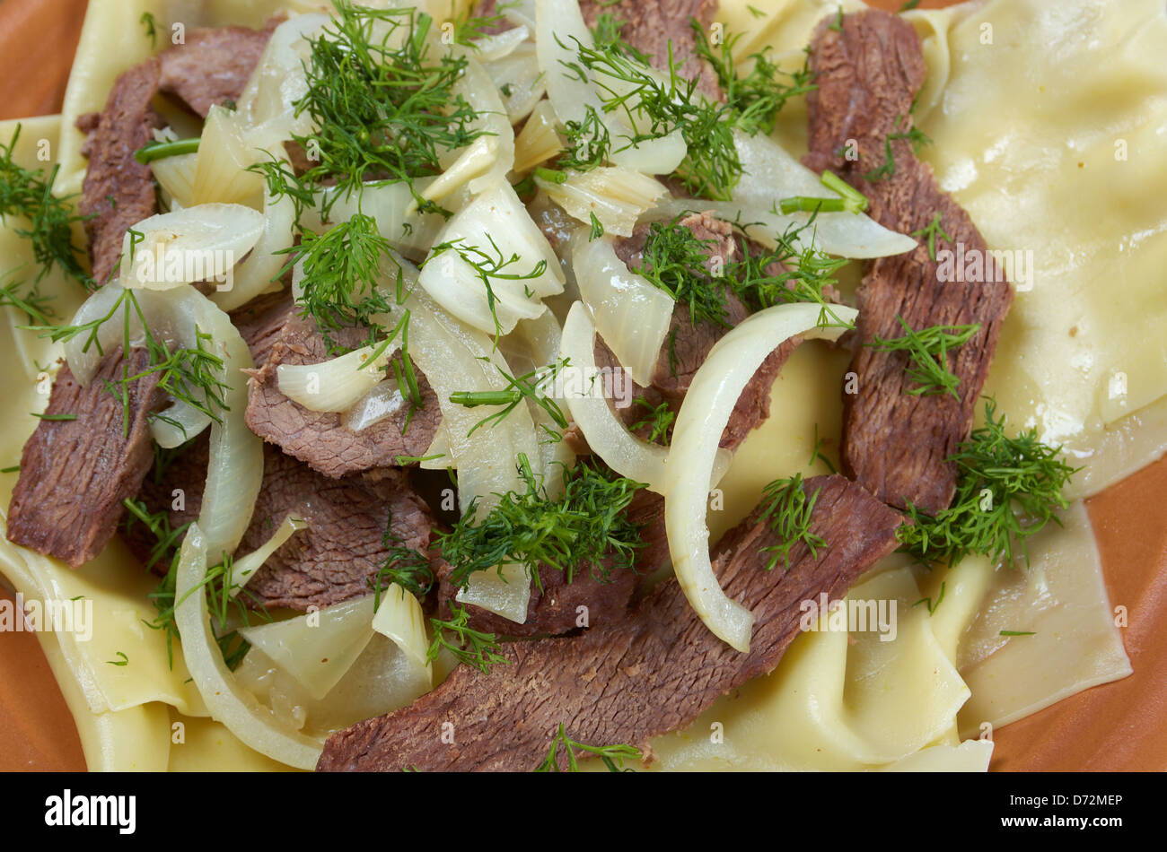Beshbarmak: Traditional meat asian cuisine Stock Photo - Alamy