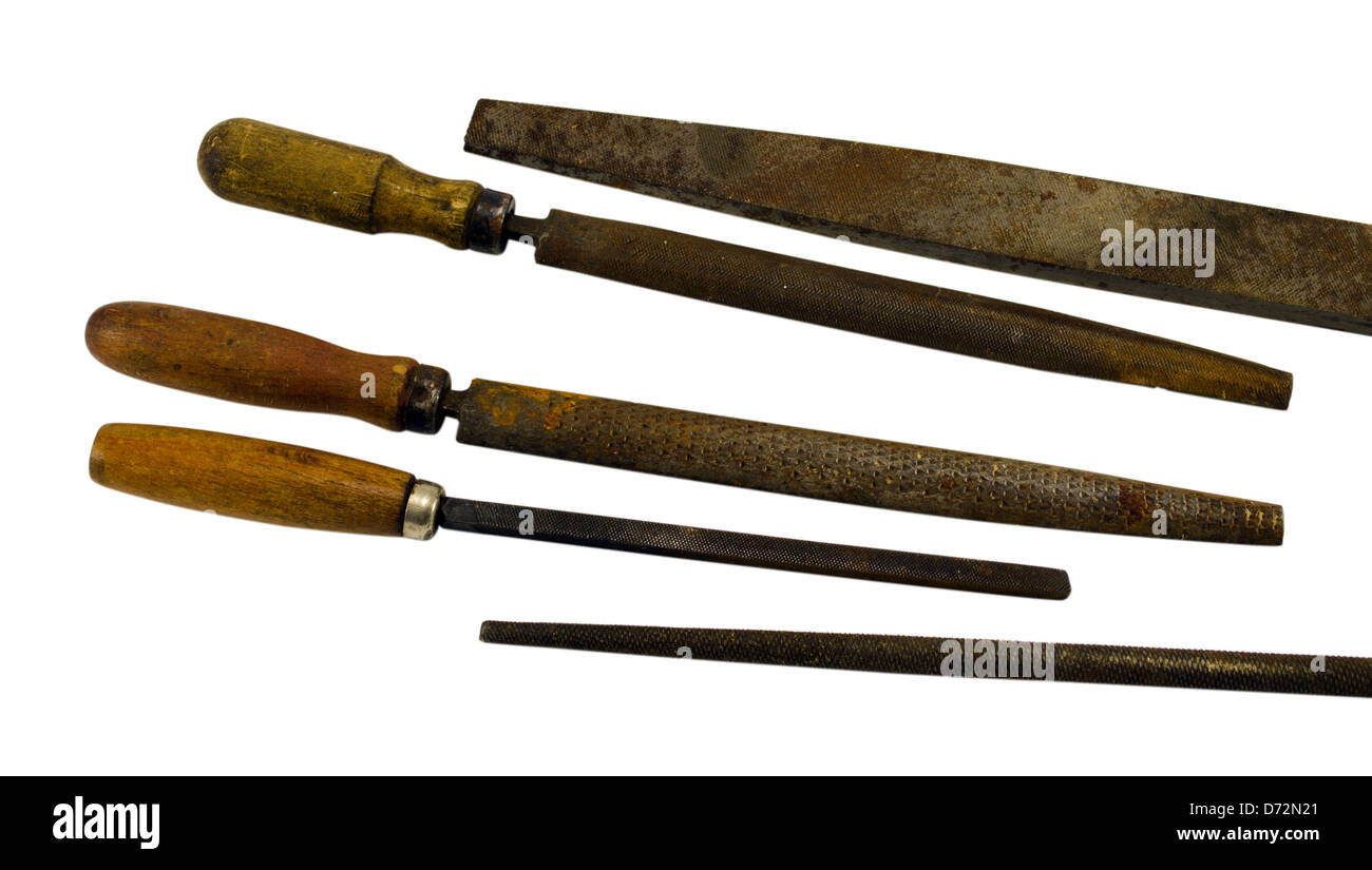 various different steel retro rusty rasp tool collection isolated on ...