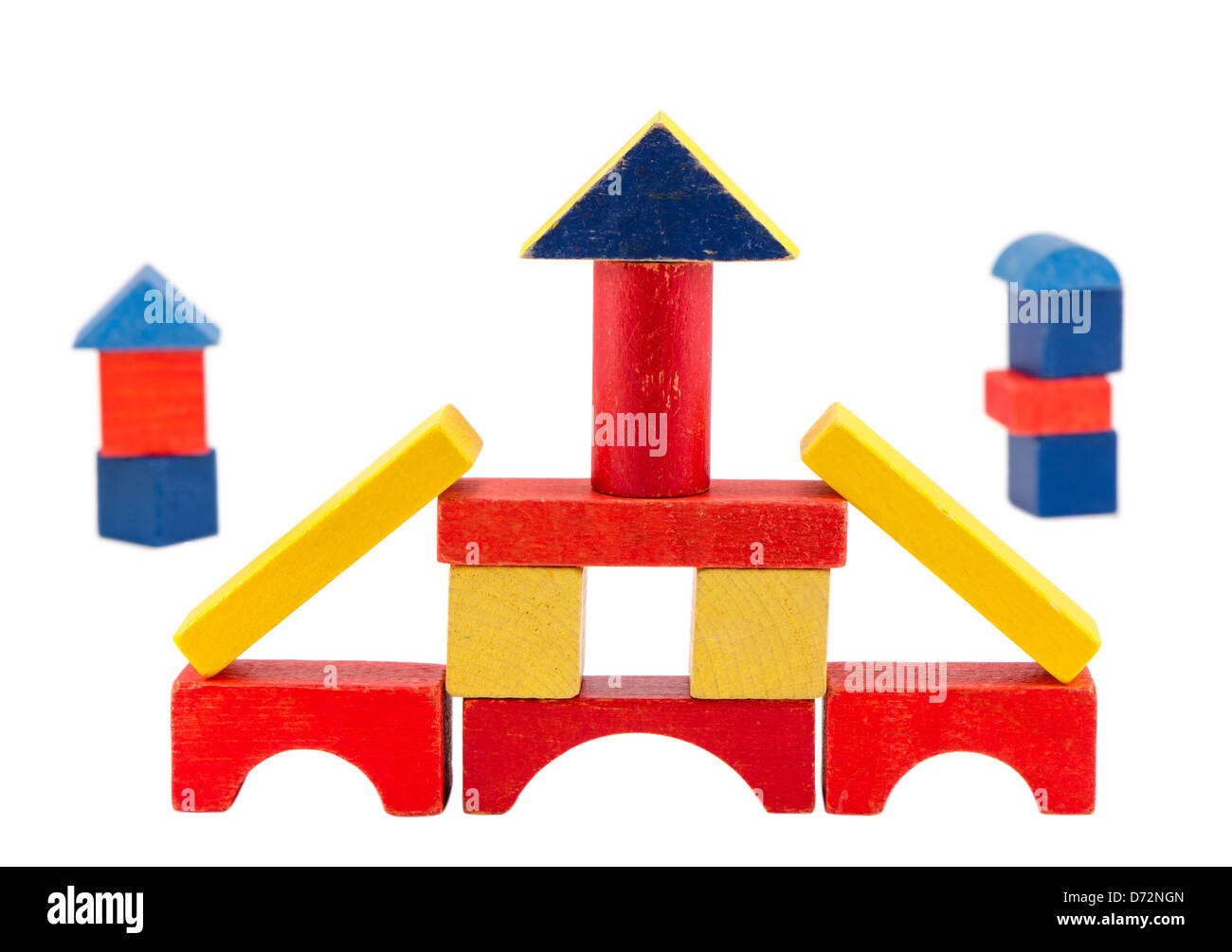 colorful wooden log toy brick tower constructions isolated on white ...