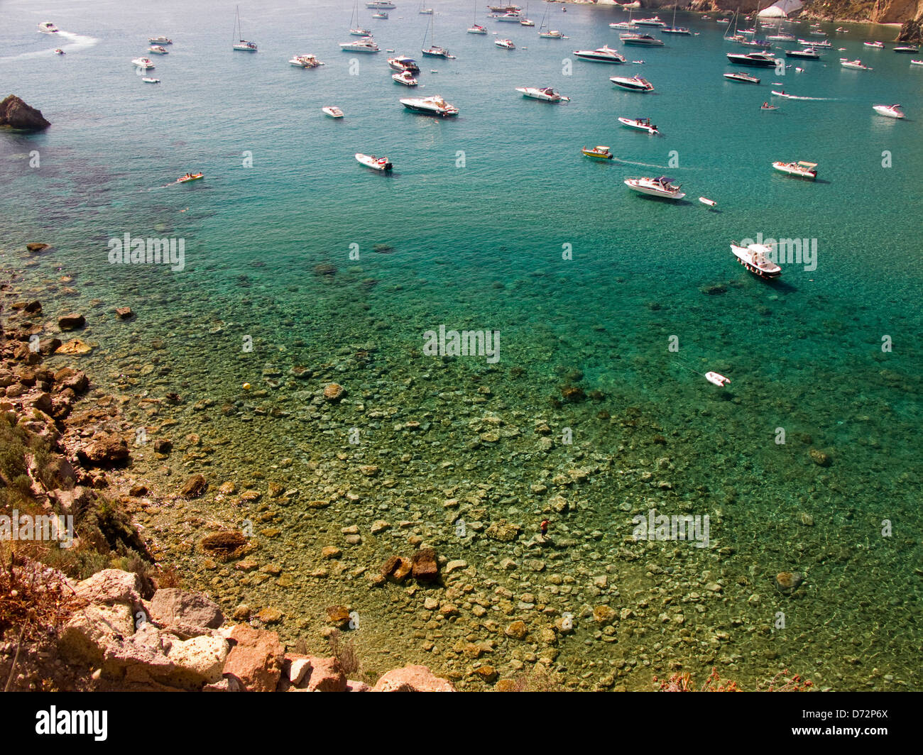 Aerial view of Bay with sailboats and yachts dotting the waters Stock ...
