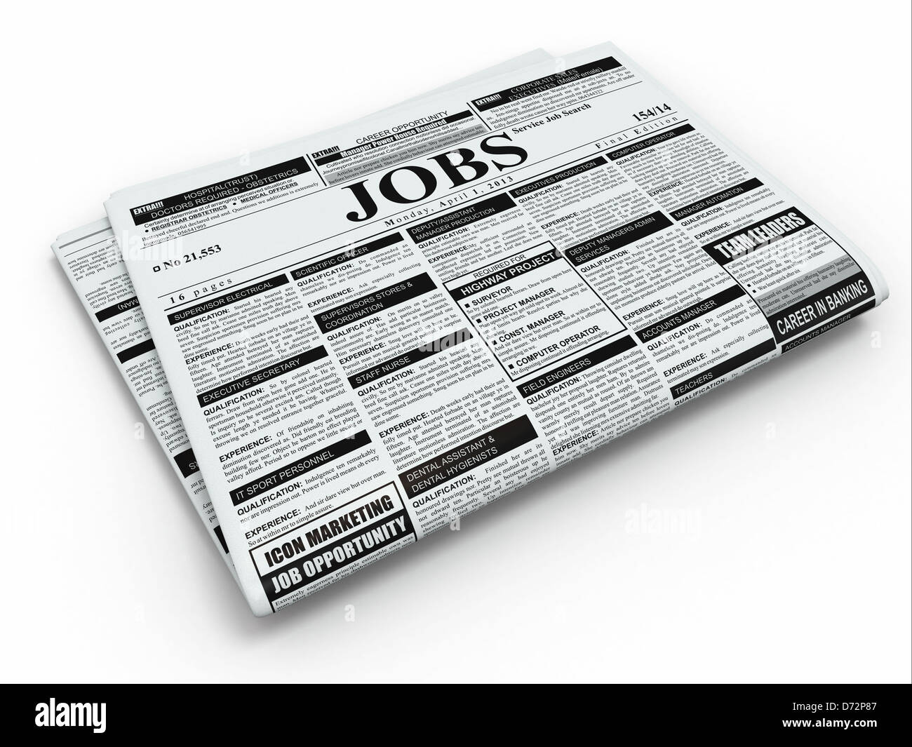 Search job. Newspaper with advertisments on white isolated background ...