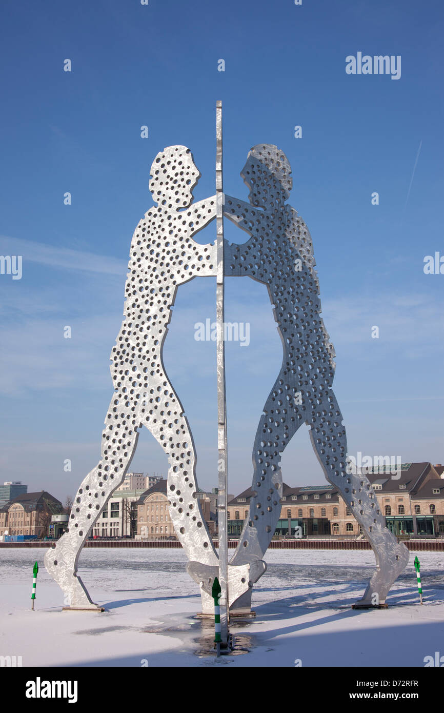 Berlin, Germany, 30 meter high sculpture Molecule Man by Jonathan ...