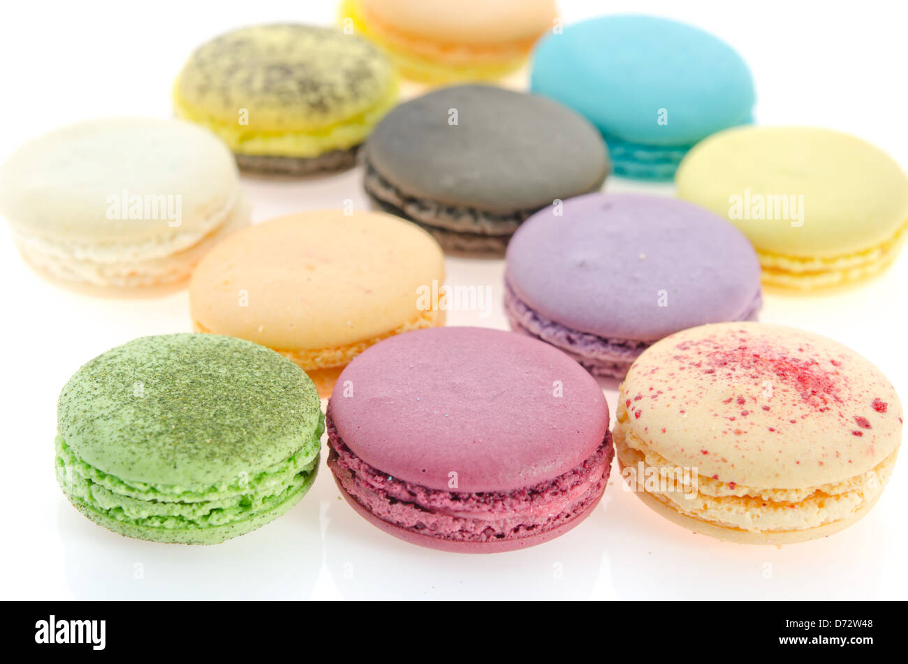 colorful of french macaroons over white Stock Photo - Alamy