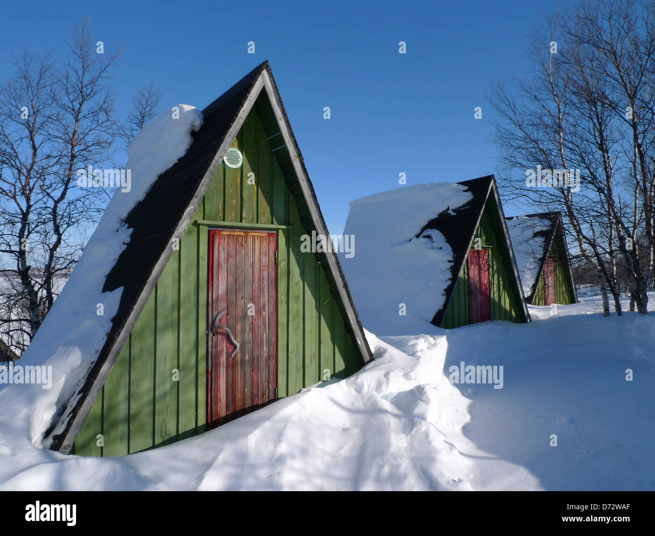 green cottages in lapland, finland Stock Photo - Alamy