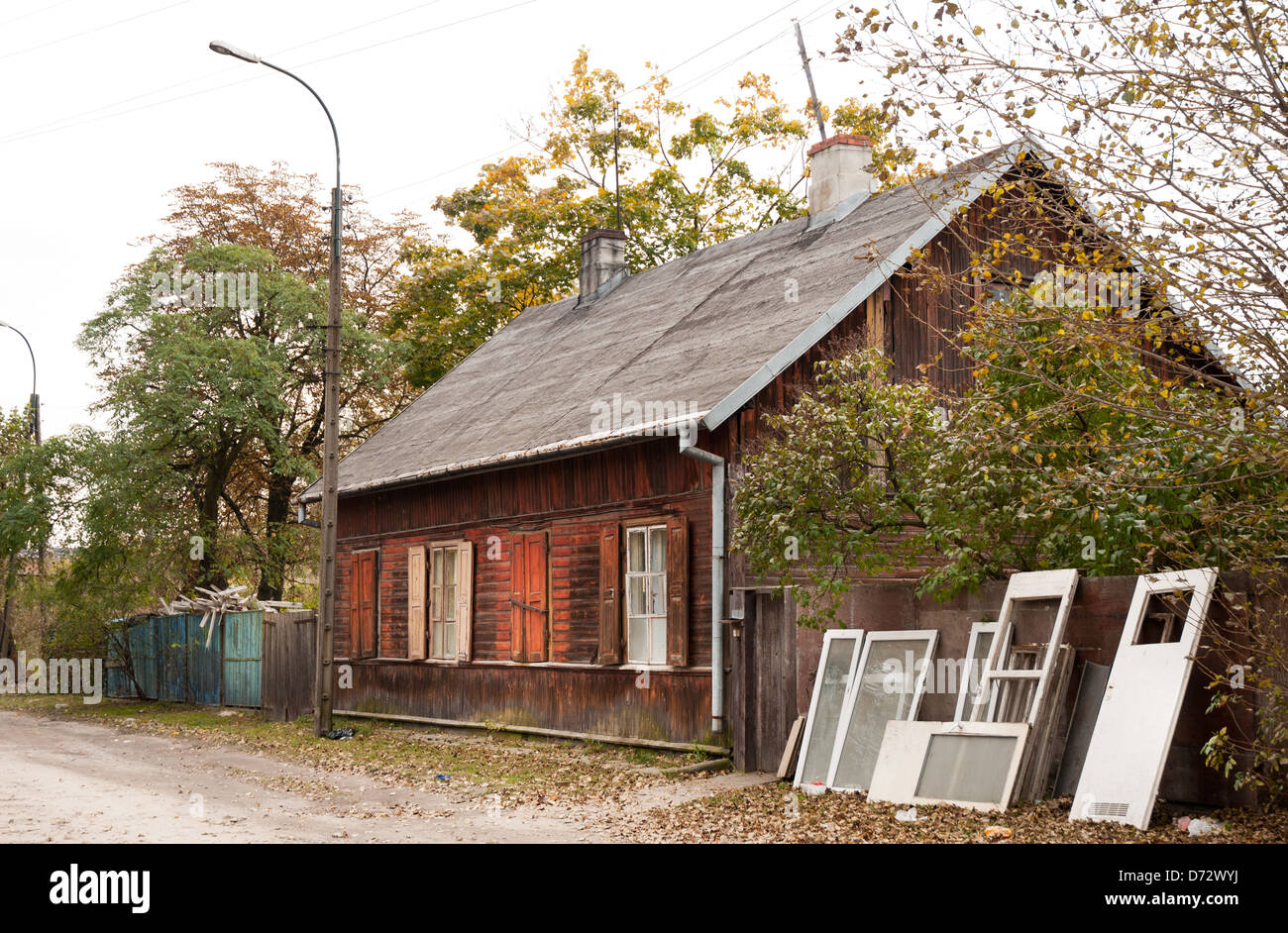 old wooden house with tar on roof Stock Photo - Alamy