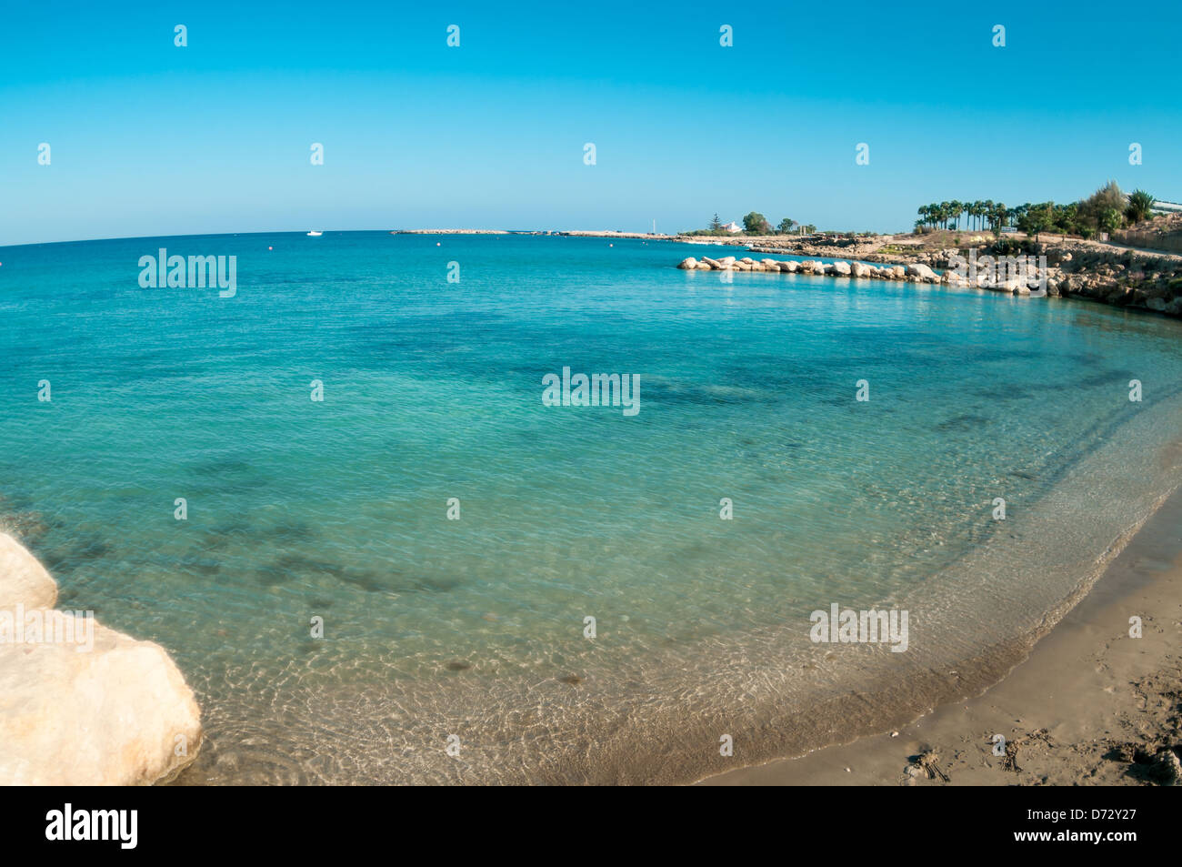 Wide angle view of empty sandy beach in Cyprus, Mediterranean sea Stock ...