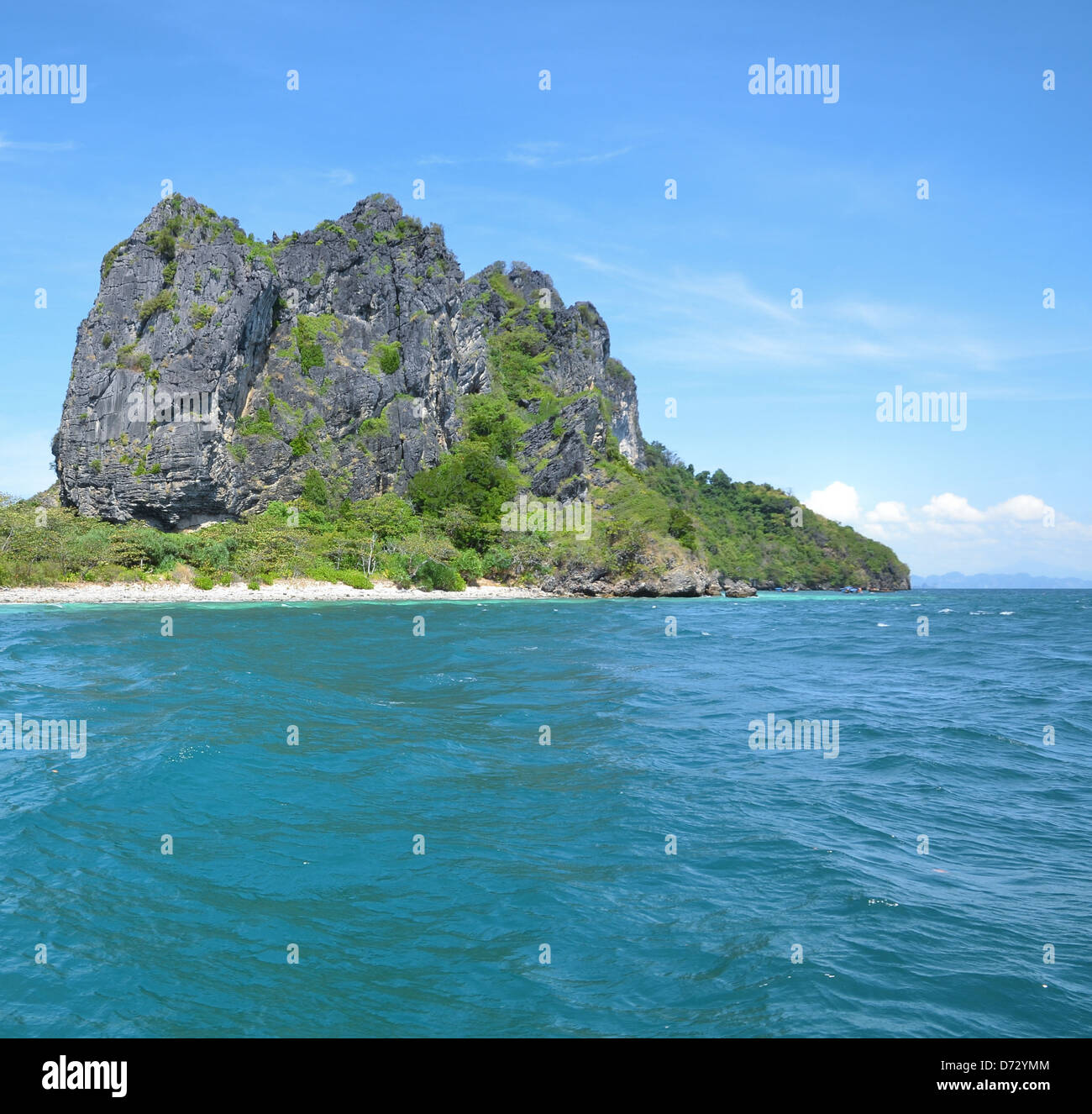 Panoramic tropical beach with rocks Stock Photo - Alamy