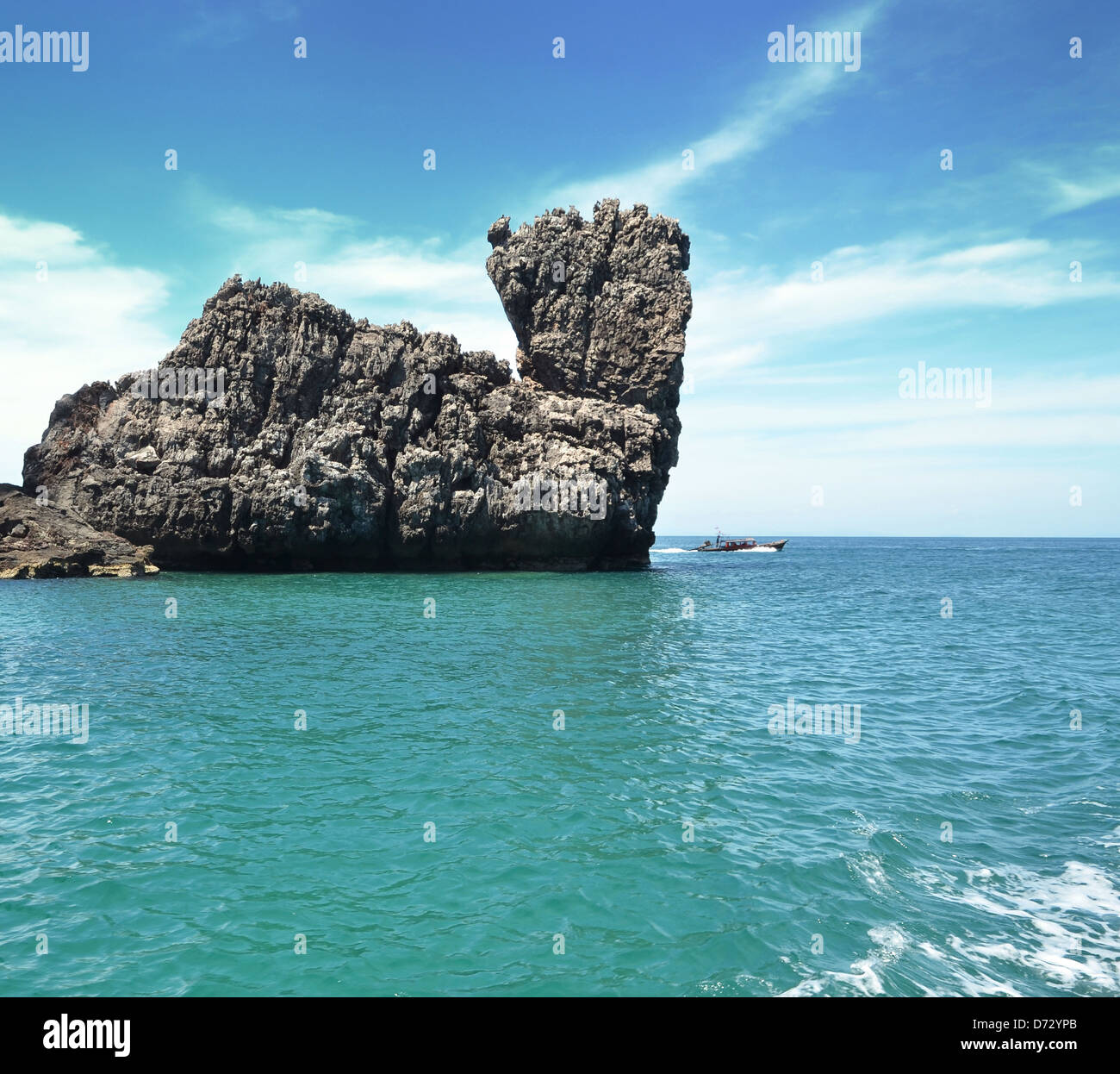 Panoramic tropical beach with rocks Stock Photo - Alamy