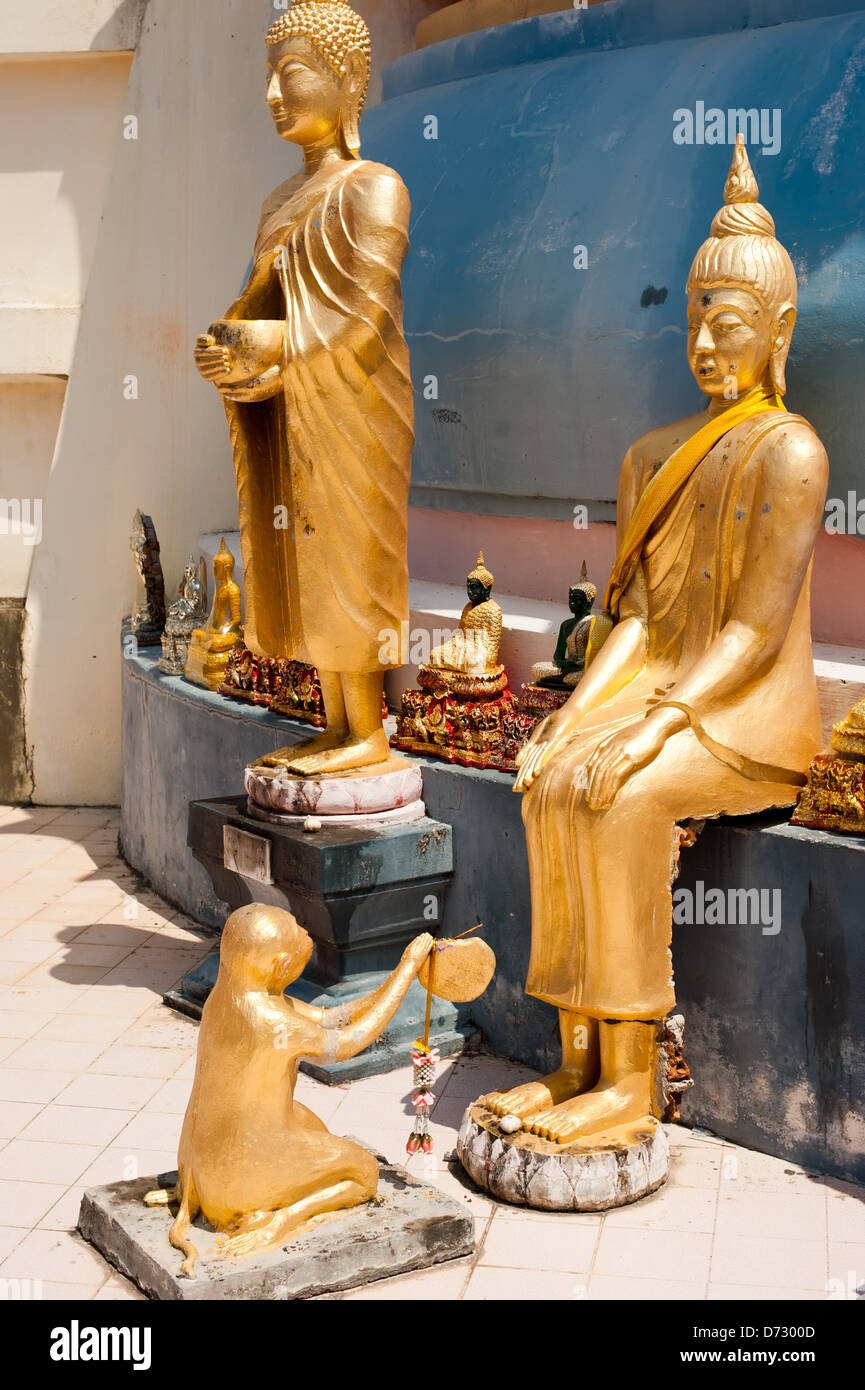 Monkey offers honey comb to Buddha and Buddha with begging bowl. Wat ...