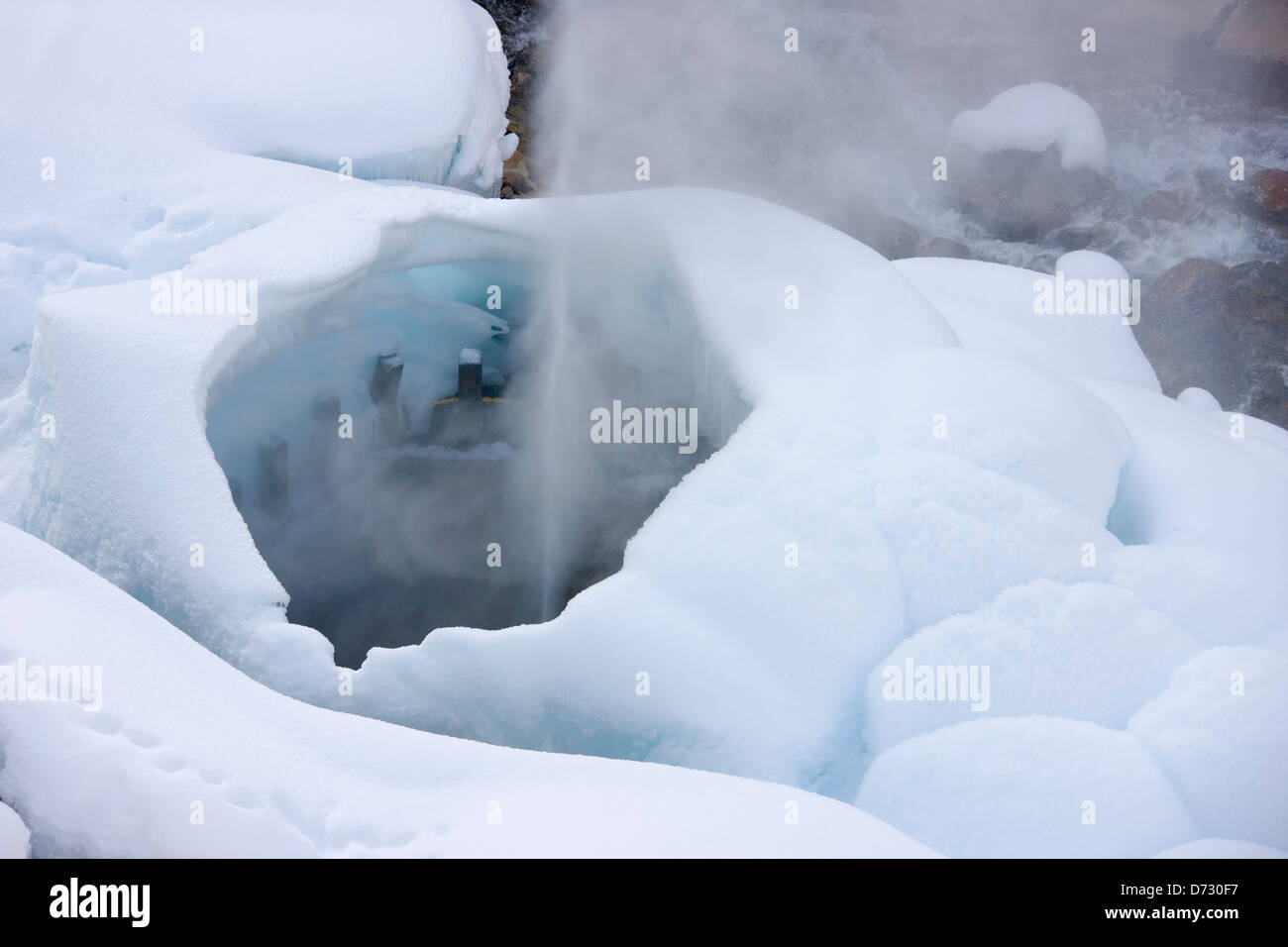 Geyser steam from snow, Nagano, Japan Stock Photo - Alamy