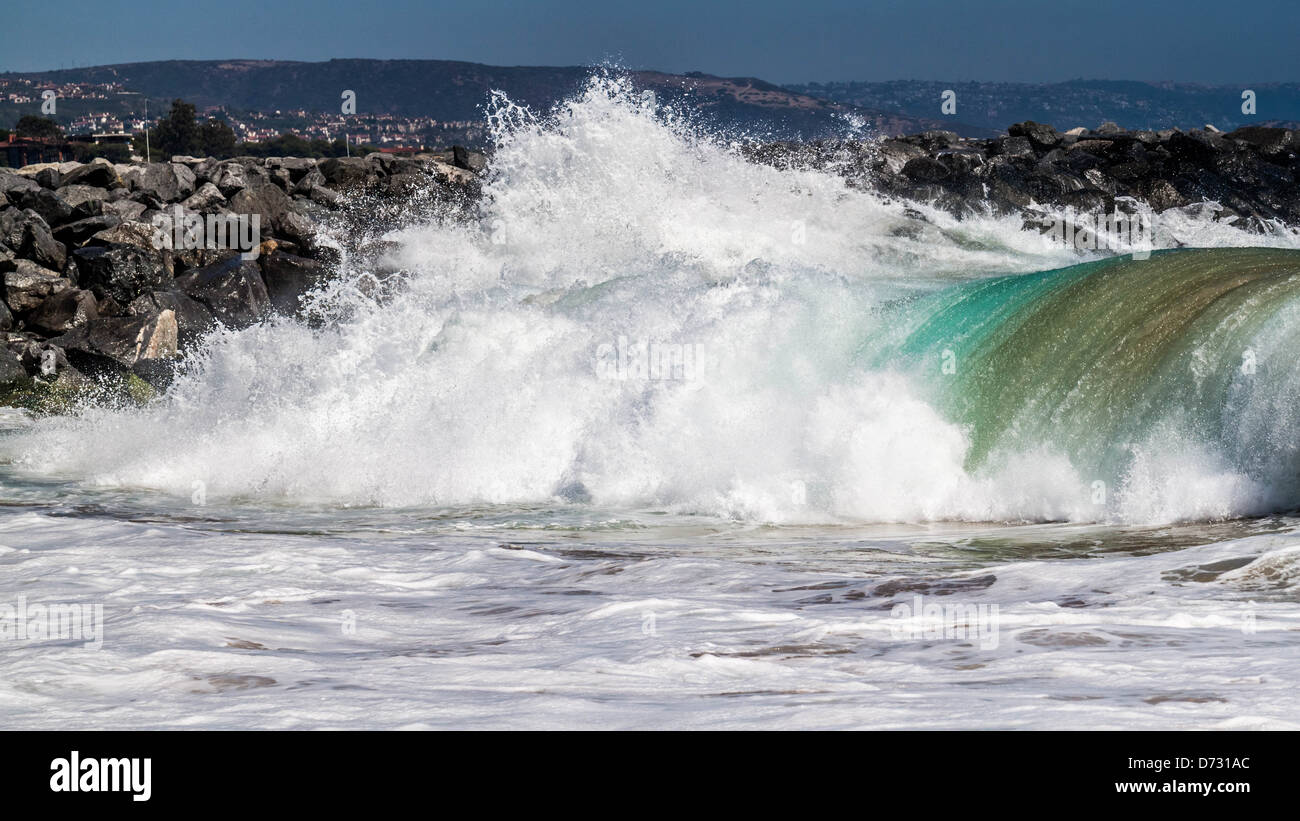 Big wave rolling towards the shore, Balboa Peninsula, Newport ...