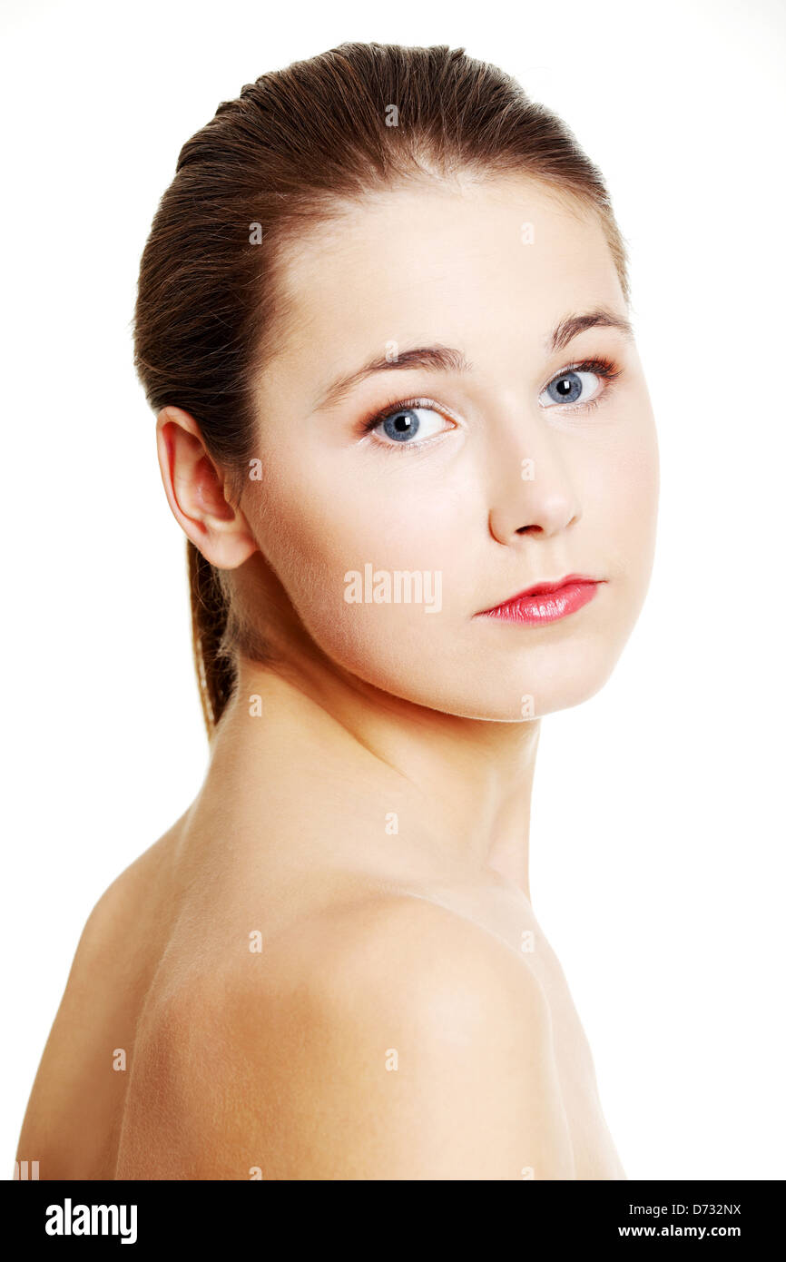 Portrait of a beautiful female model on white background Stock Photo ...