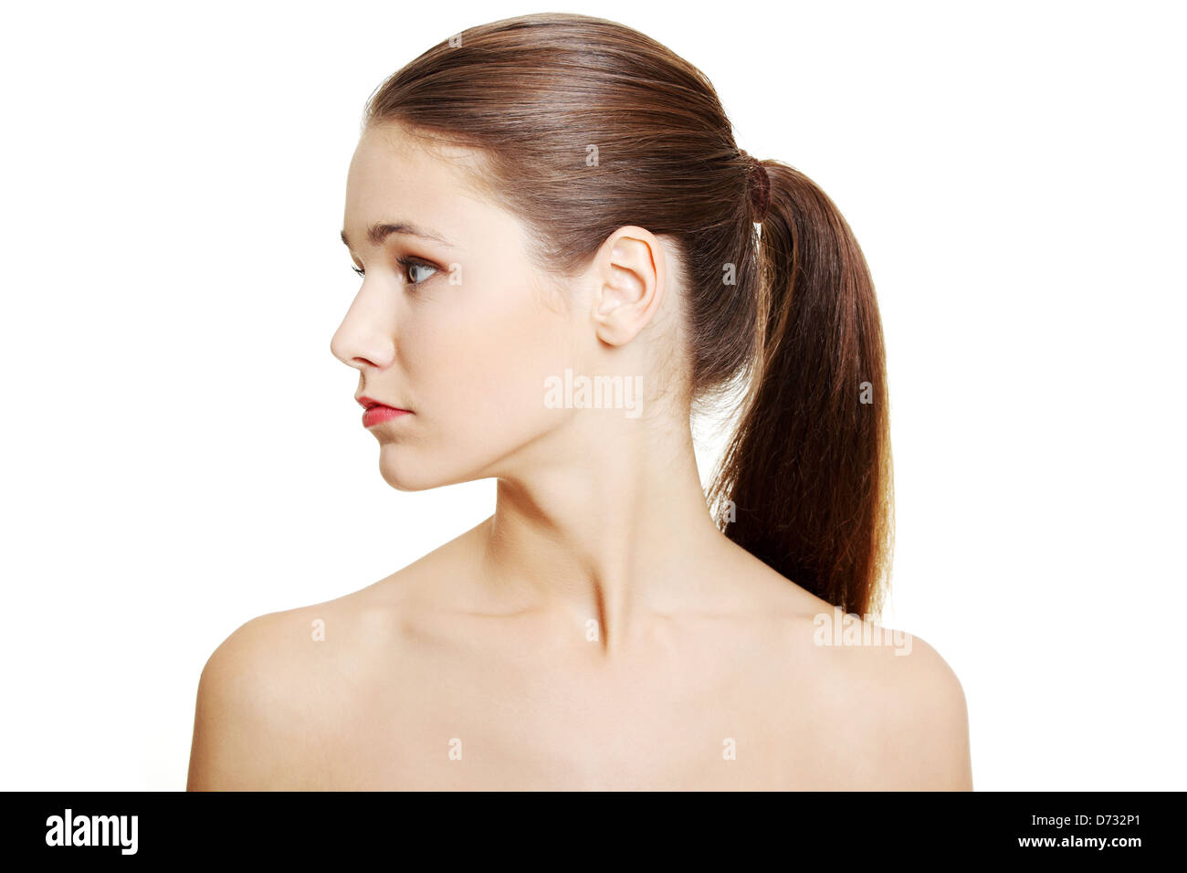 Portrait of a beautiful female model on white background Stock Photo ...