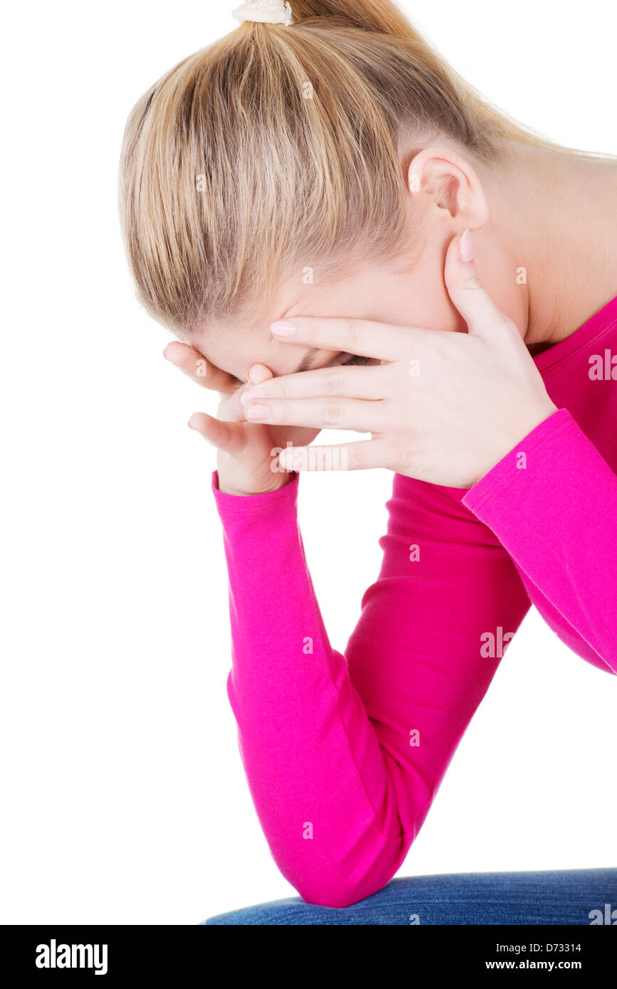 Young beautiful blond woman in depression Stock Photo - Alamy