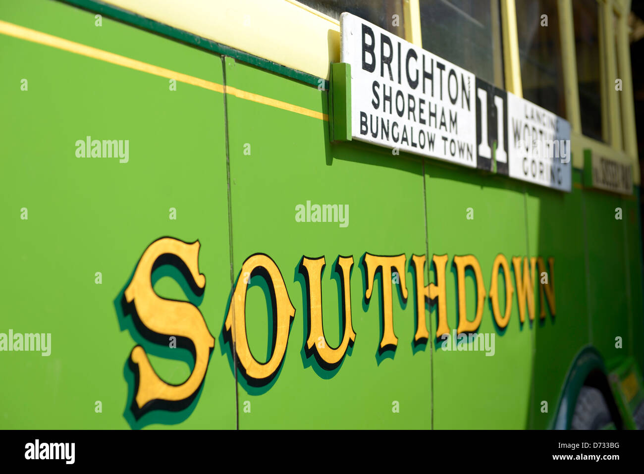 Southdown Motor Company green and yellow livery Stock Photo - Alamy