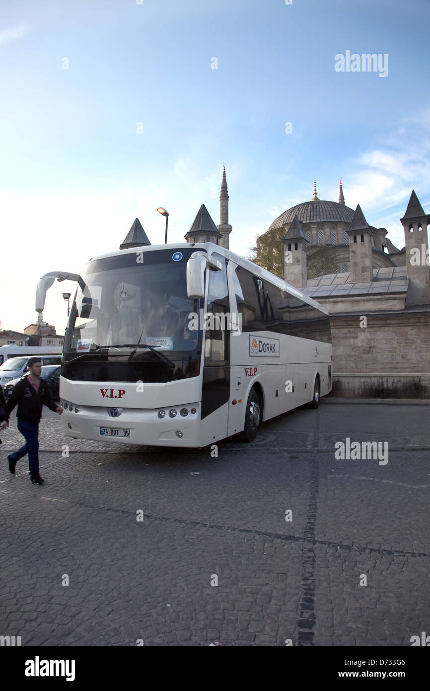 Turkish tour bus in Istanbul with a Mosque in the background, April ...
