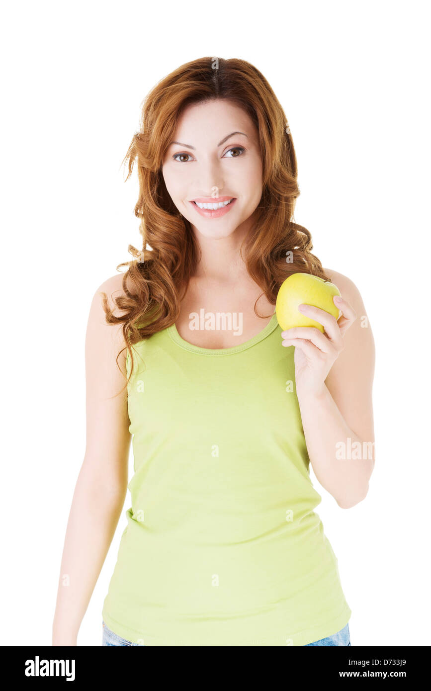 Apple woman. Beautiful woman with apple Stock Photo - Alamy