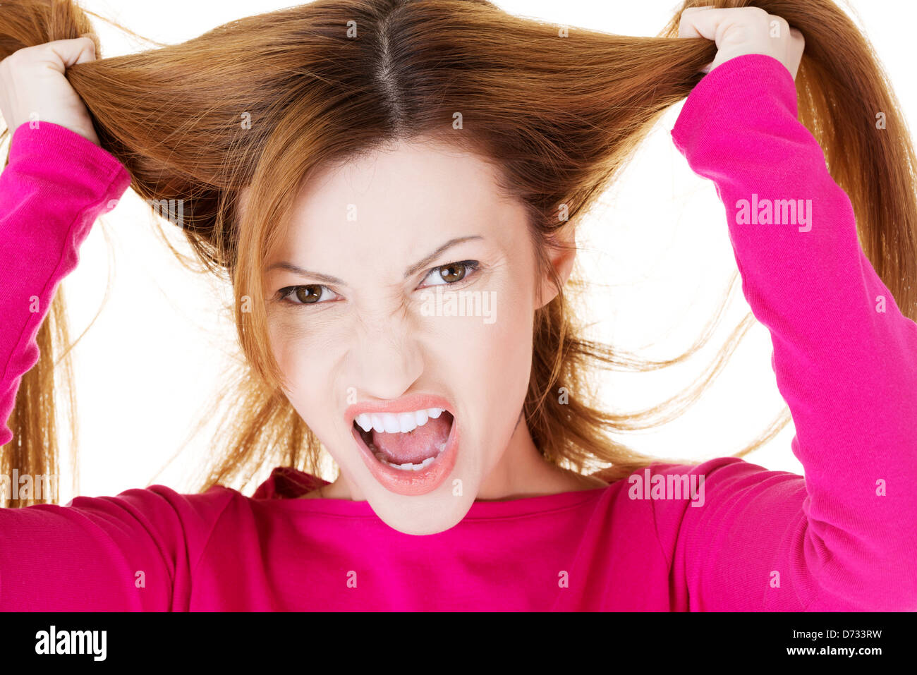 Angry beautiful woman portrait - screaming Stock Photo - Alamy