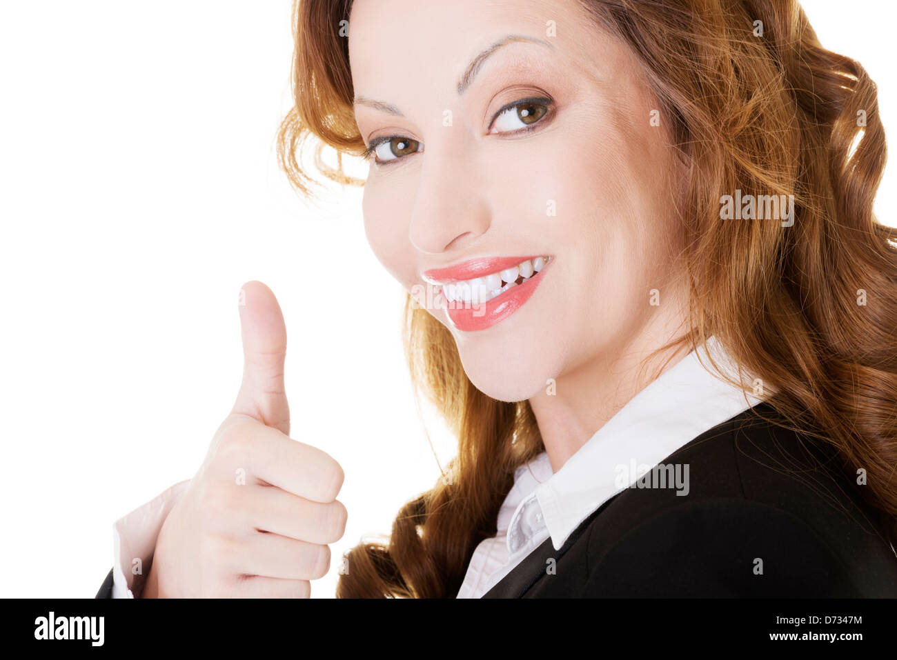 Happy smiling business woman with thumbs up, ok gesture Stock Photo - Alamy