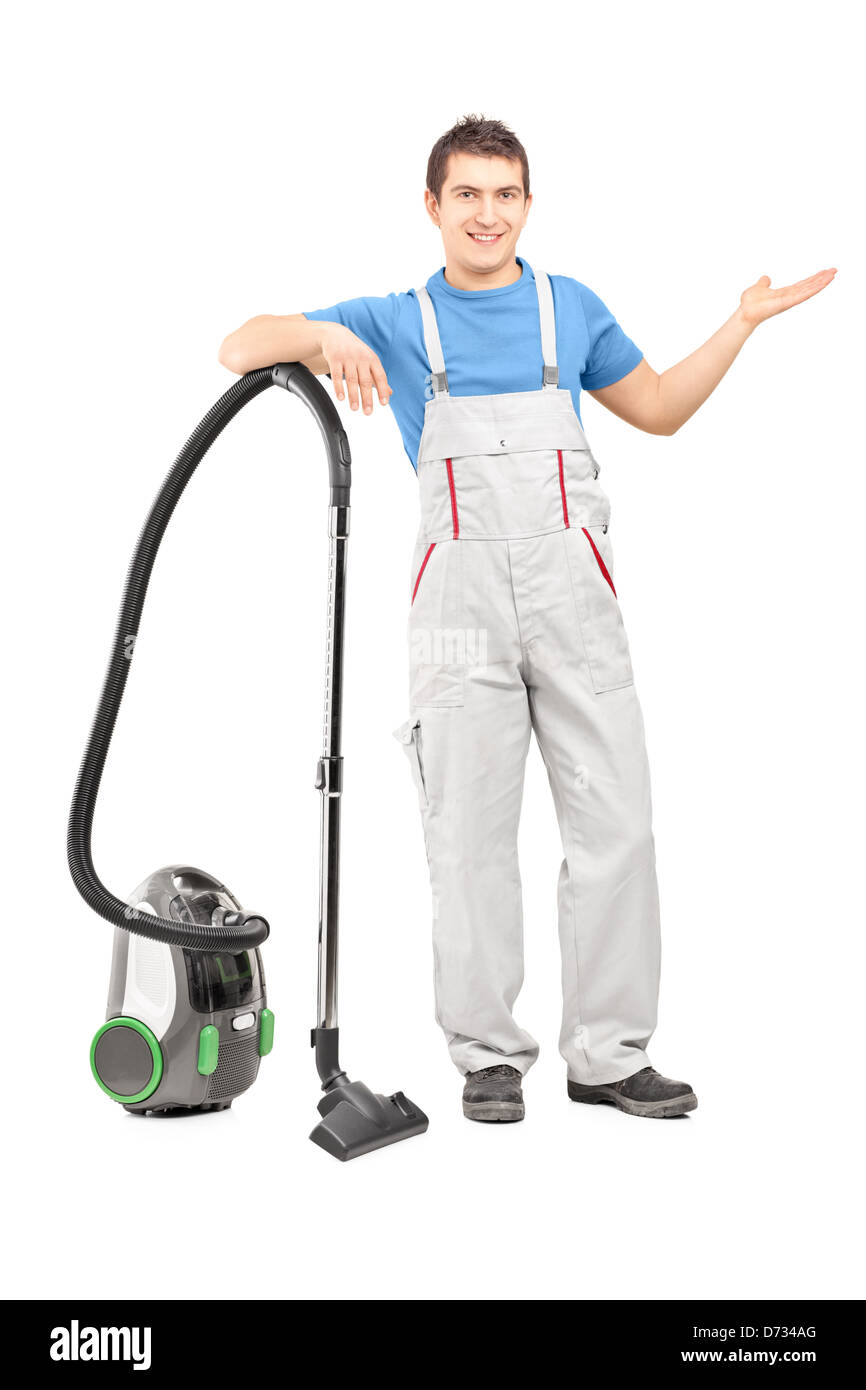 Full length portrait of a cleaning service employee posing with a ...