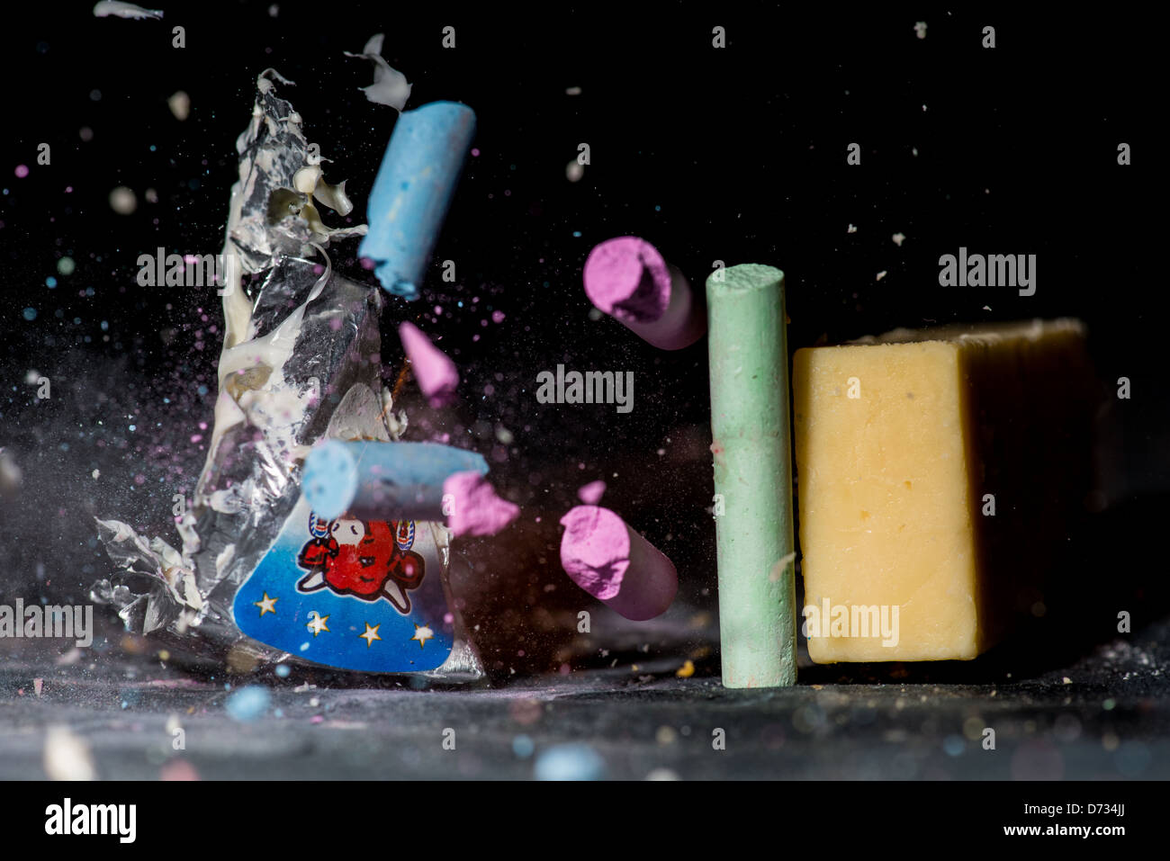 chalk and cheese exploding when an air rifle pellet hits them Stock ...