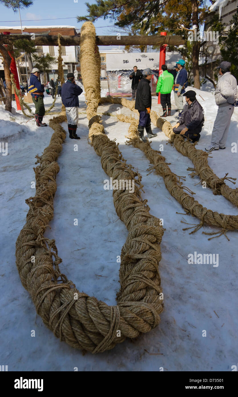 Straw rope used in the Giant Tug of the War Festival, Daisen, Akita ...