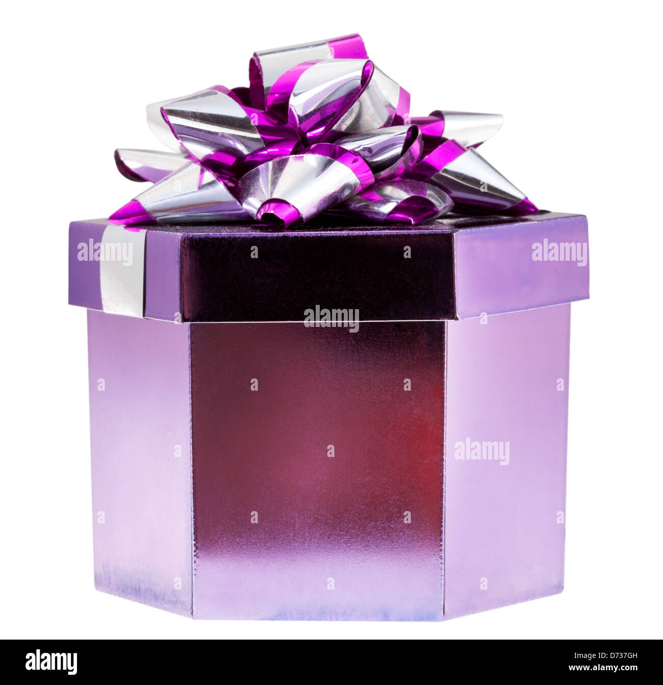 shining purple gift box with tinsel knot isolated on white background ...