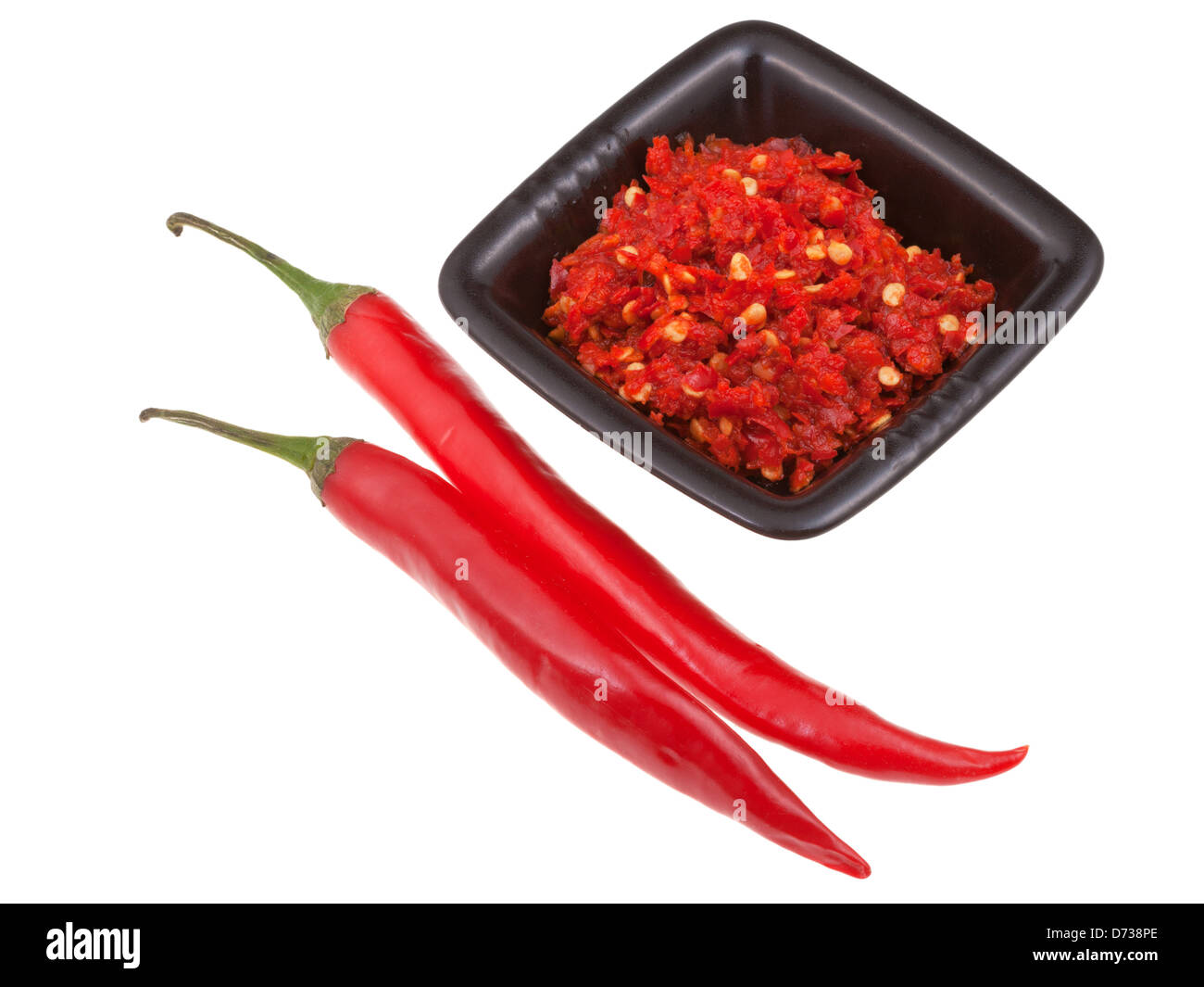 red pods of hot peppers and spicy sauce isolated on white background ...