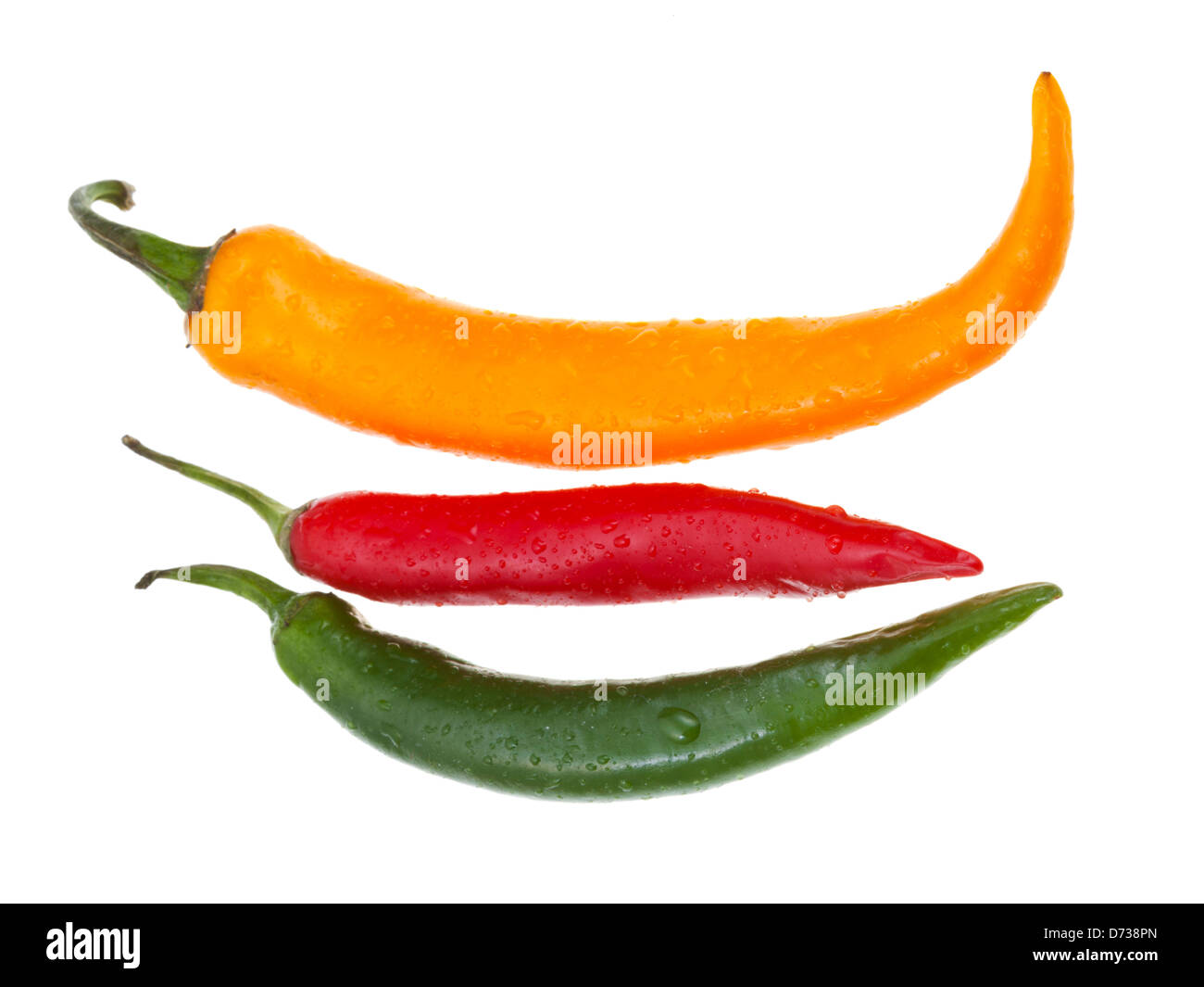 three pods of different hot peppers isolated on white background Stock ...