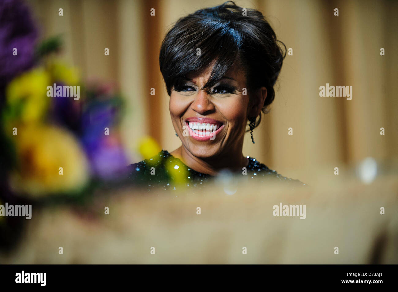 First Lady Michelle Obama reacts to a joke told by comedian Conan O ...