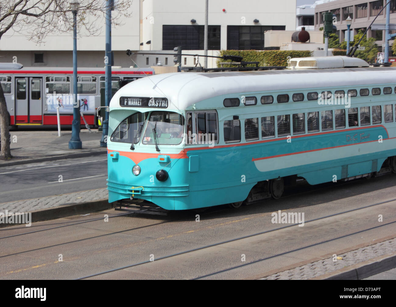 The famous public transport of tram cars on fishermans wharf in San ...