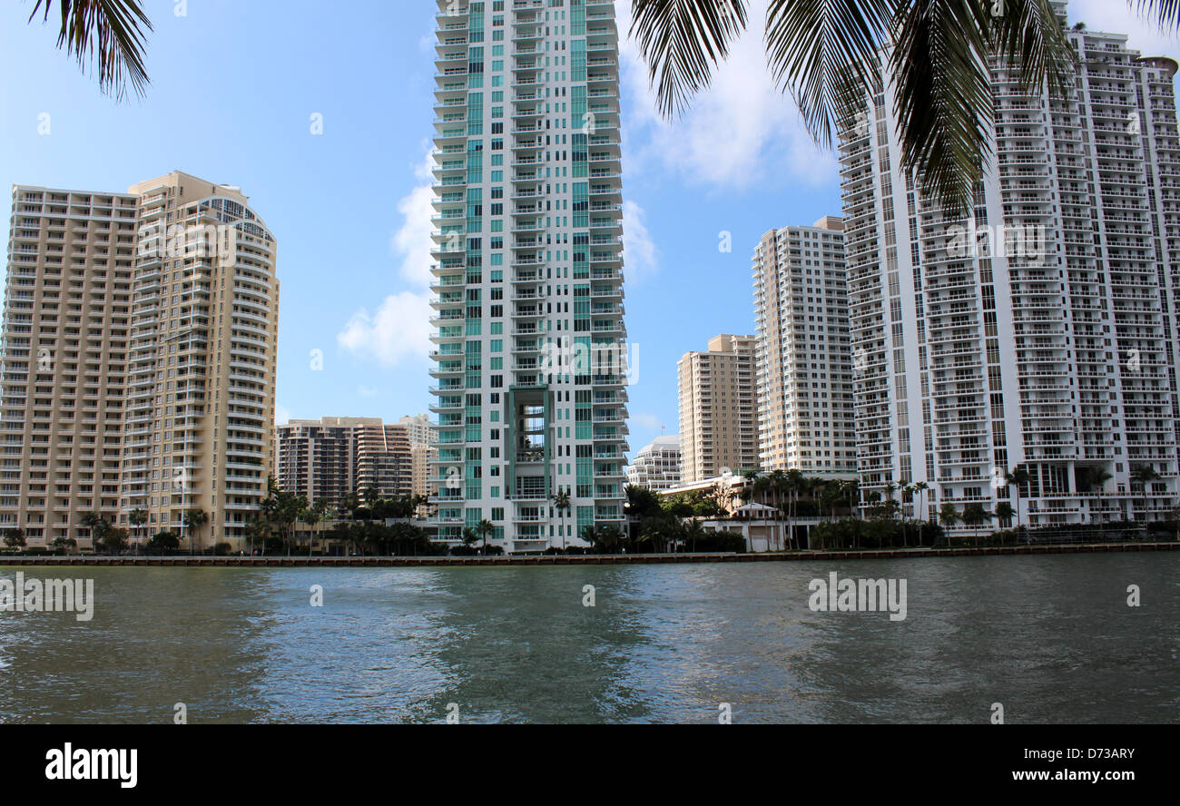 Riverwalk in downtown Miami with interesting architecture and water to ...