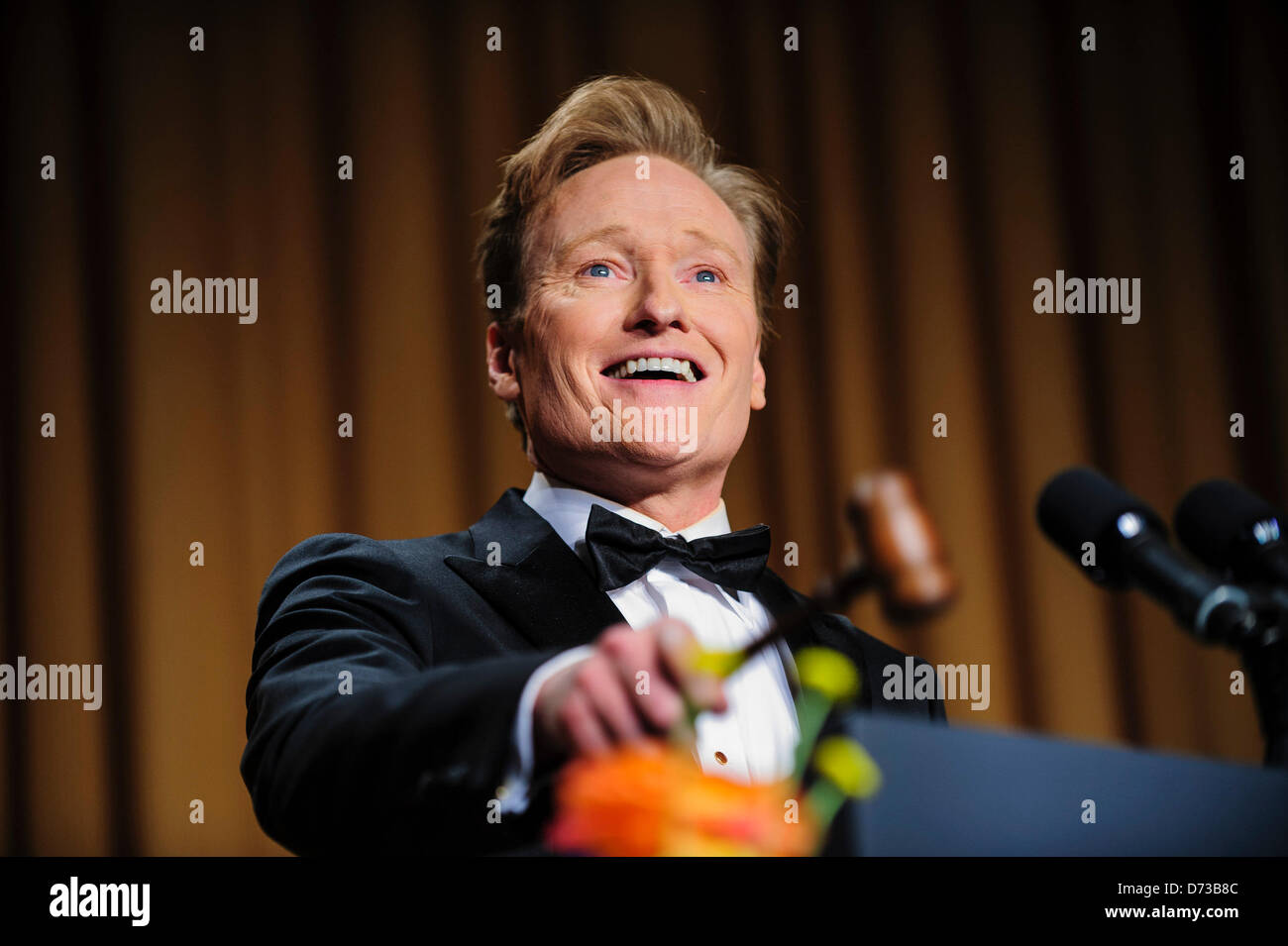 Comedian Conan O'Brien delivers a comedy routine during the White House ...