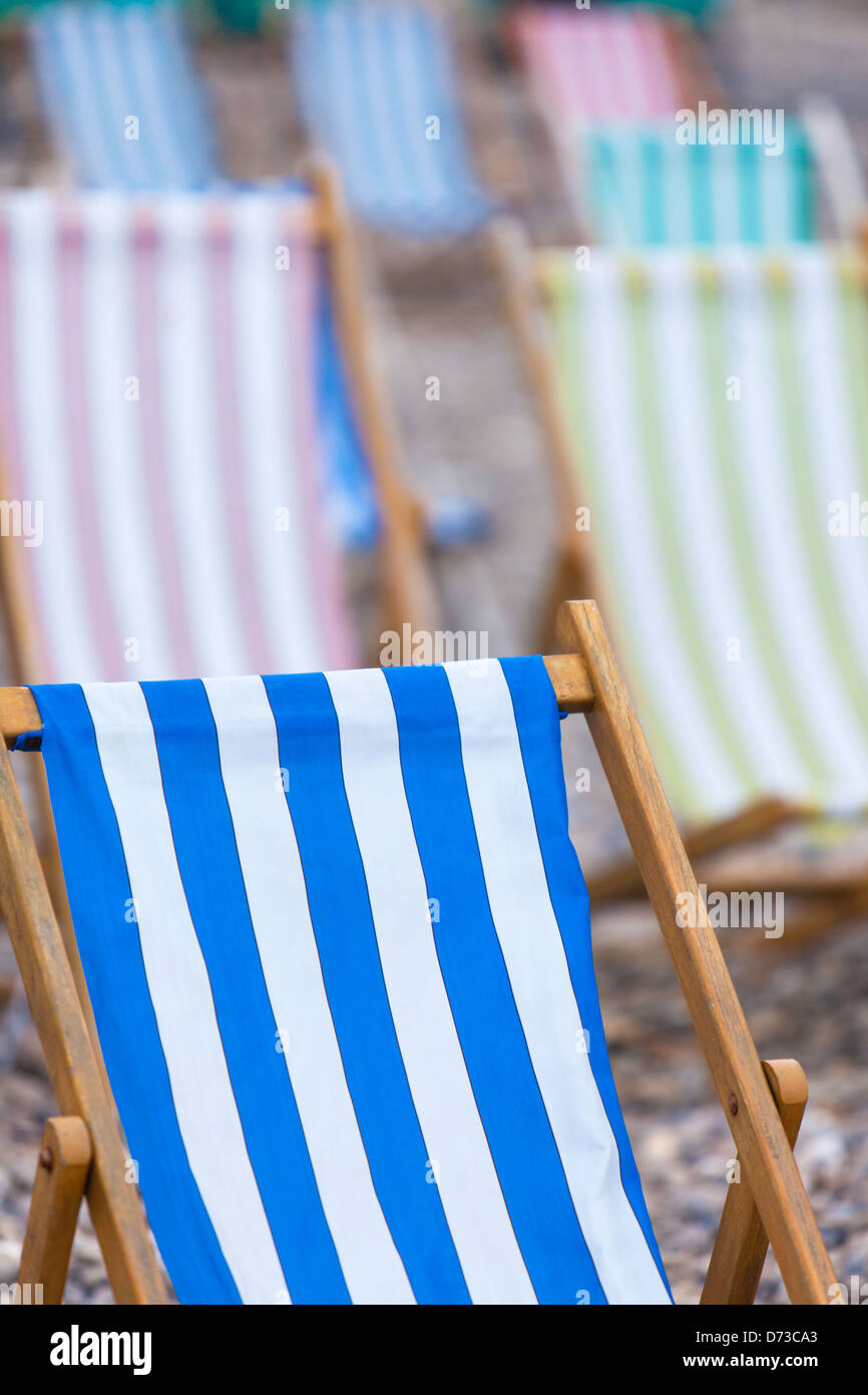 Deck chairs on Devon Beach, England, UK Stock Photo - Alamy