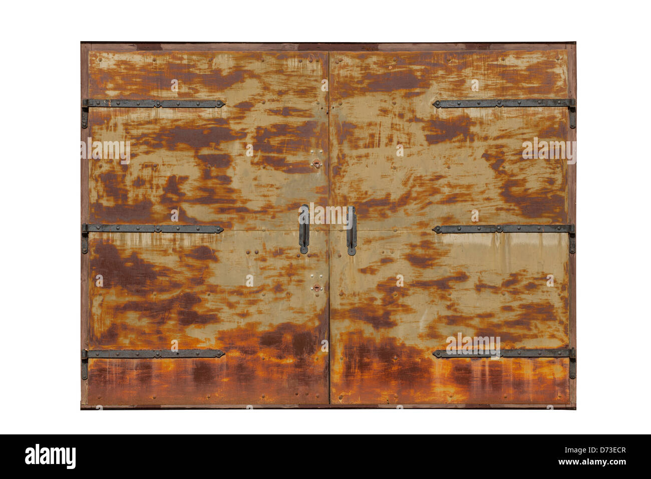 big old rusty metal gate with black hinges isolated on white background ...