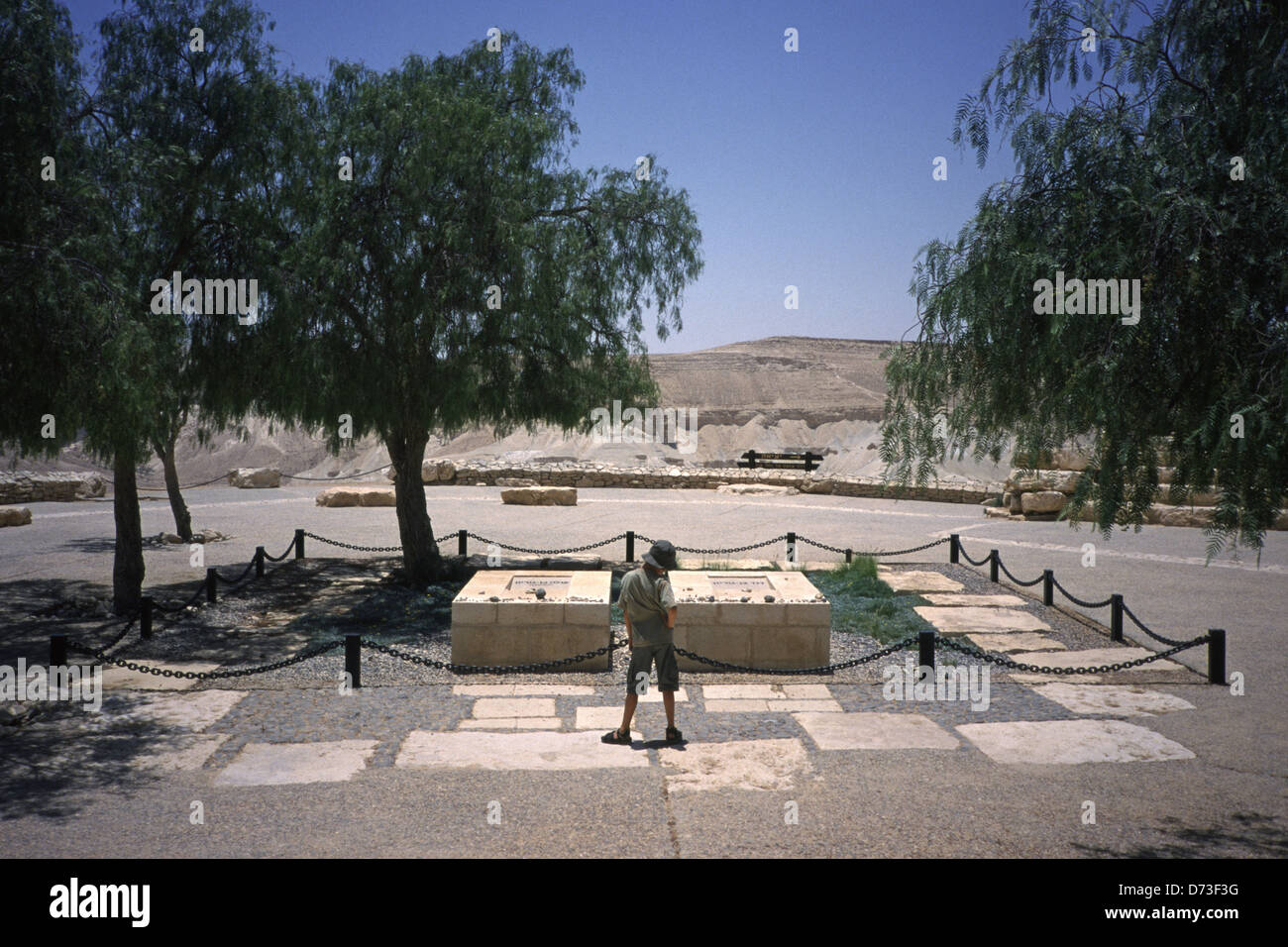A young Israeli boy stands by the graves of Paula and David Ben-Gurion who was the primary ...
