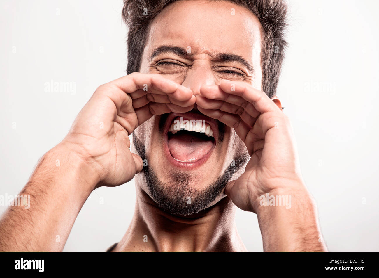 Close up portrait happy boy screaming hi-res stock photography and ...