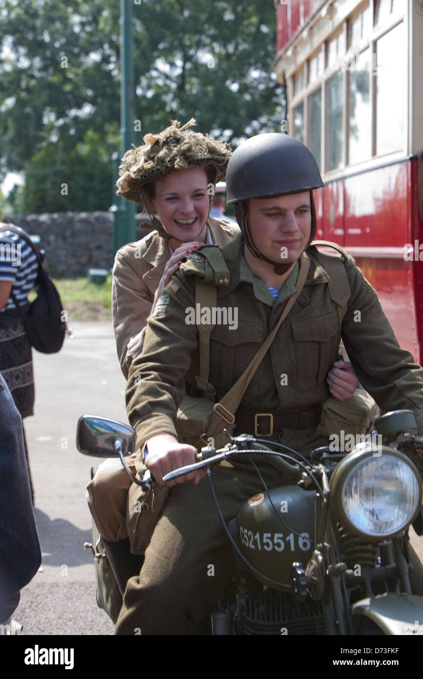 Enthusiasts in period costume at 1940's military reenactment at ...