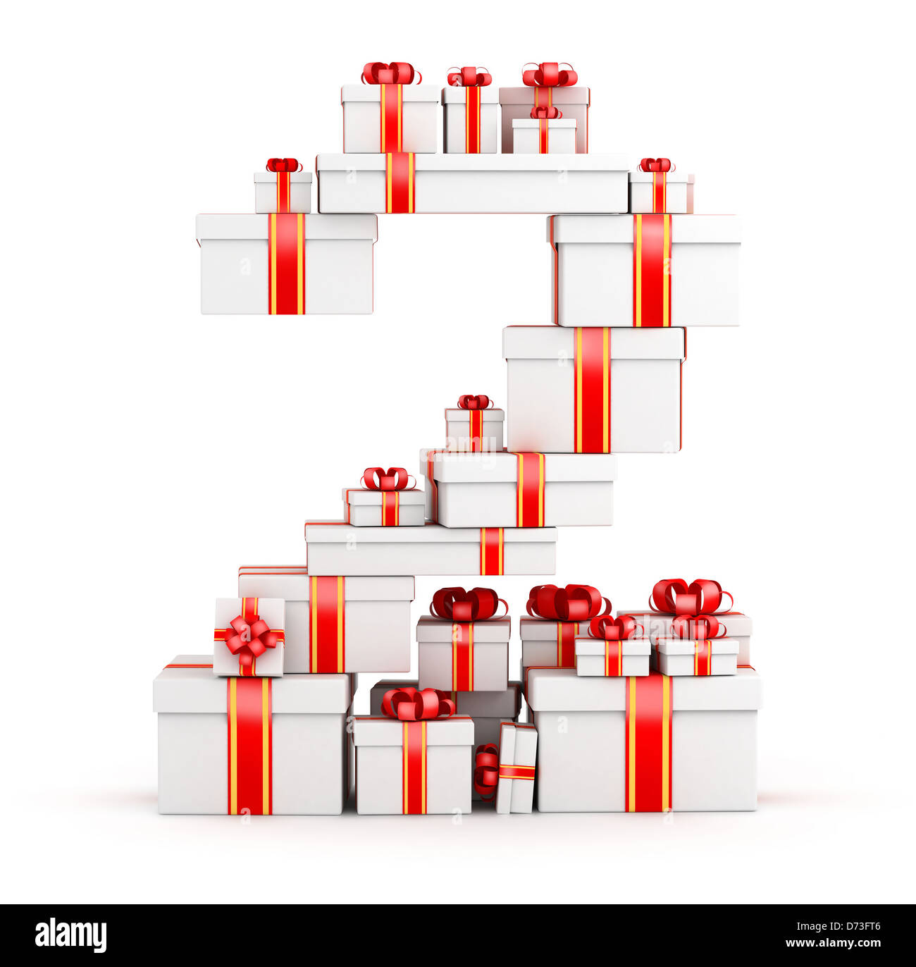 Number 2 from boxes of gifts decorated with red ribbons Stock Photo - Alamy