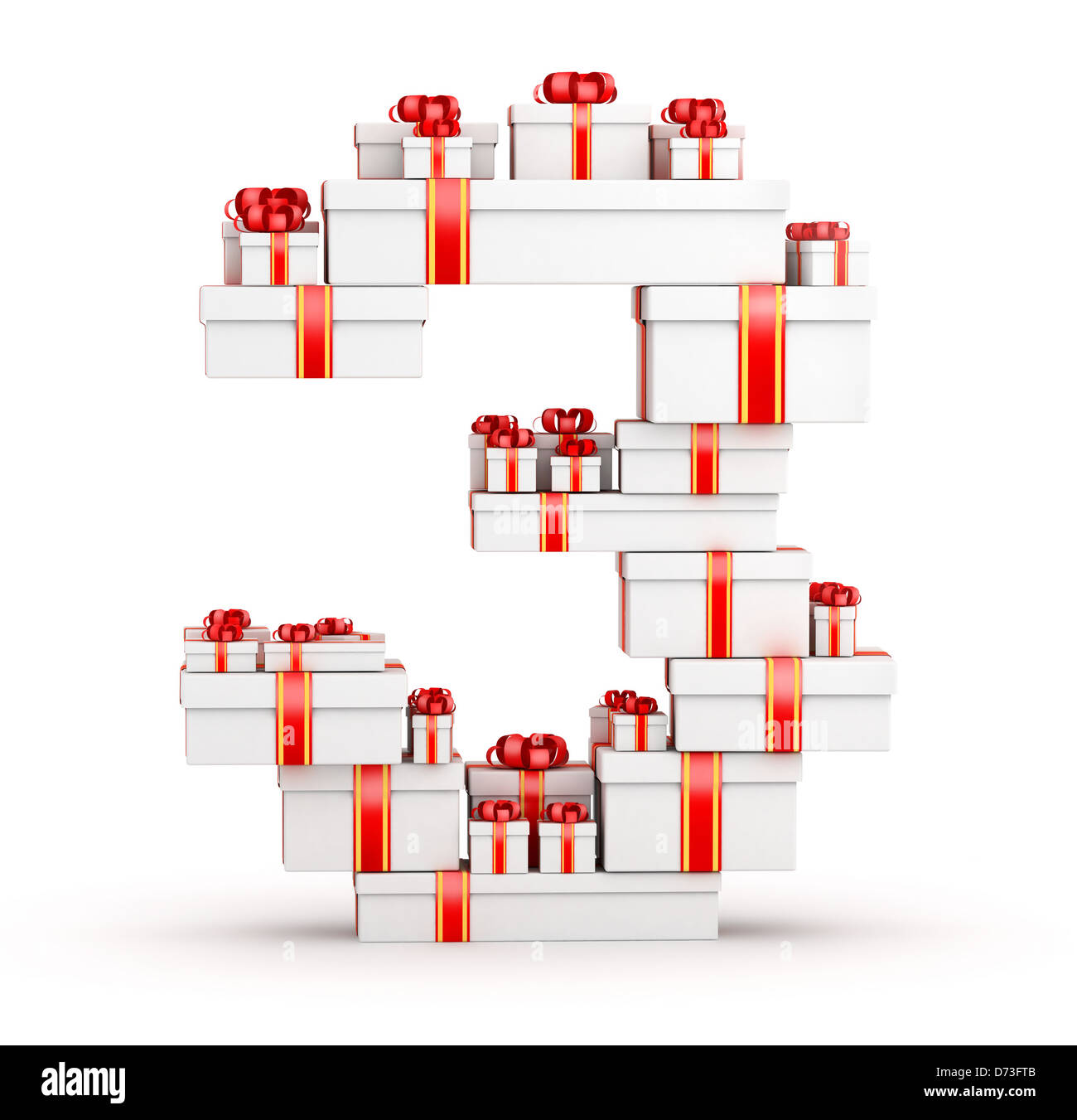 Number 3 from boxes of gifts decorated with red ribbons Stock Photo - Alamy