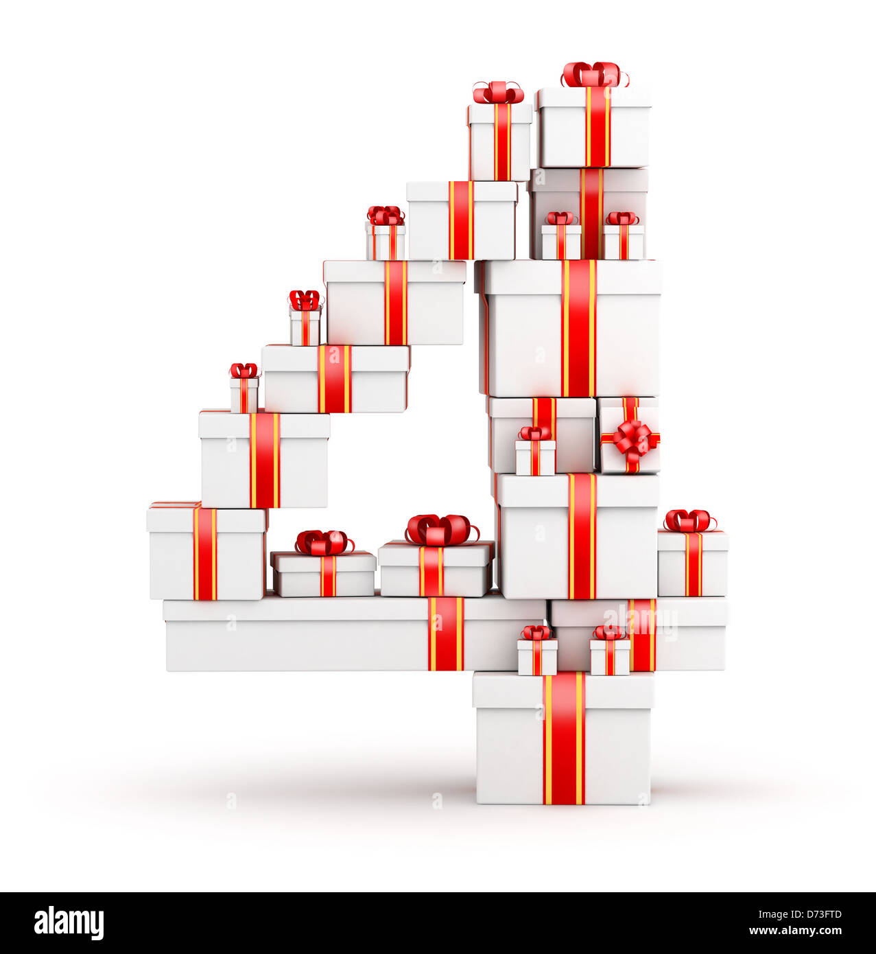 Number 4 from boxes of gifts decorated with red ribbons Stock Photo - Alamy