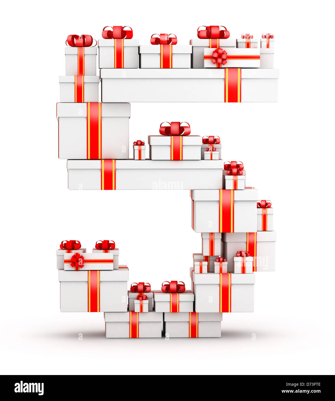 Number 5 from boxes of gifts decorated with red ribbons Stock Photo - Alamy