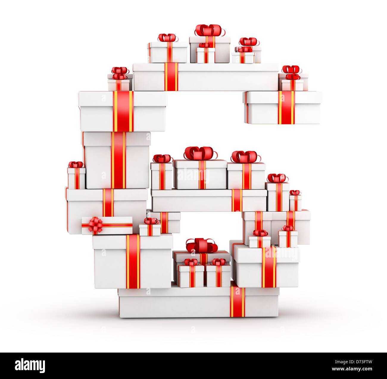 Number 6 from boxes of gifts decorated with red ribbons Stock Photo - Alamy
