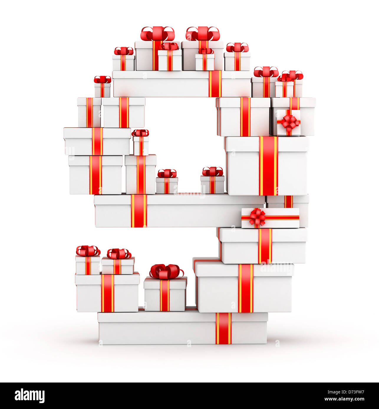 Number 9 from boxes of gifts decorated with red ribbons Stock Photo - Alamy