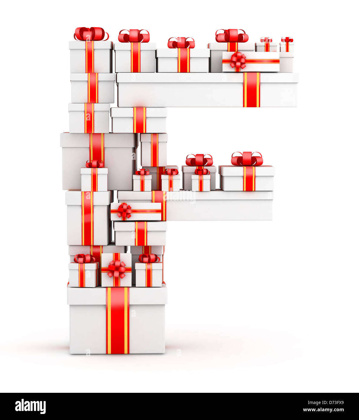 LetterF from boxes of gifts decorated with red ribbons Stock Photo - Alamy