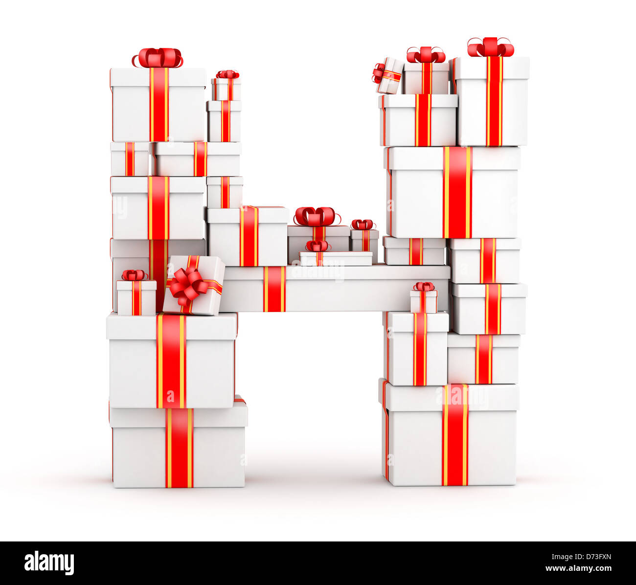 Letter from boxes of gifts decorated with red ribbons Stock Photo - Alamy