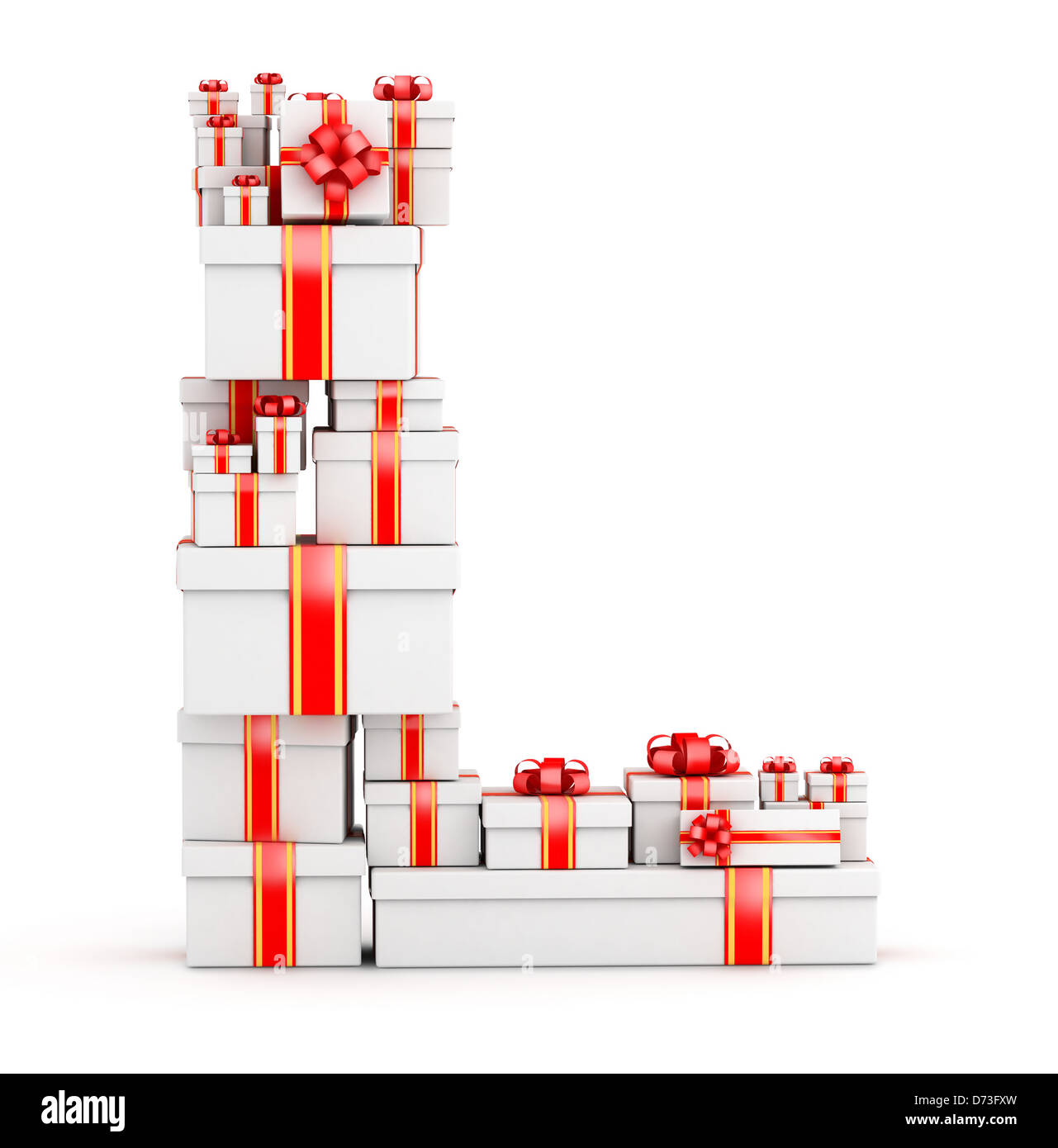Letter L from boxes of gifts decorated with red ribbons Stock Photo - Alamy