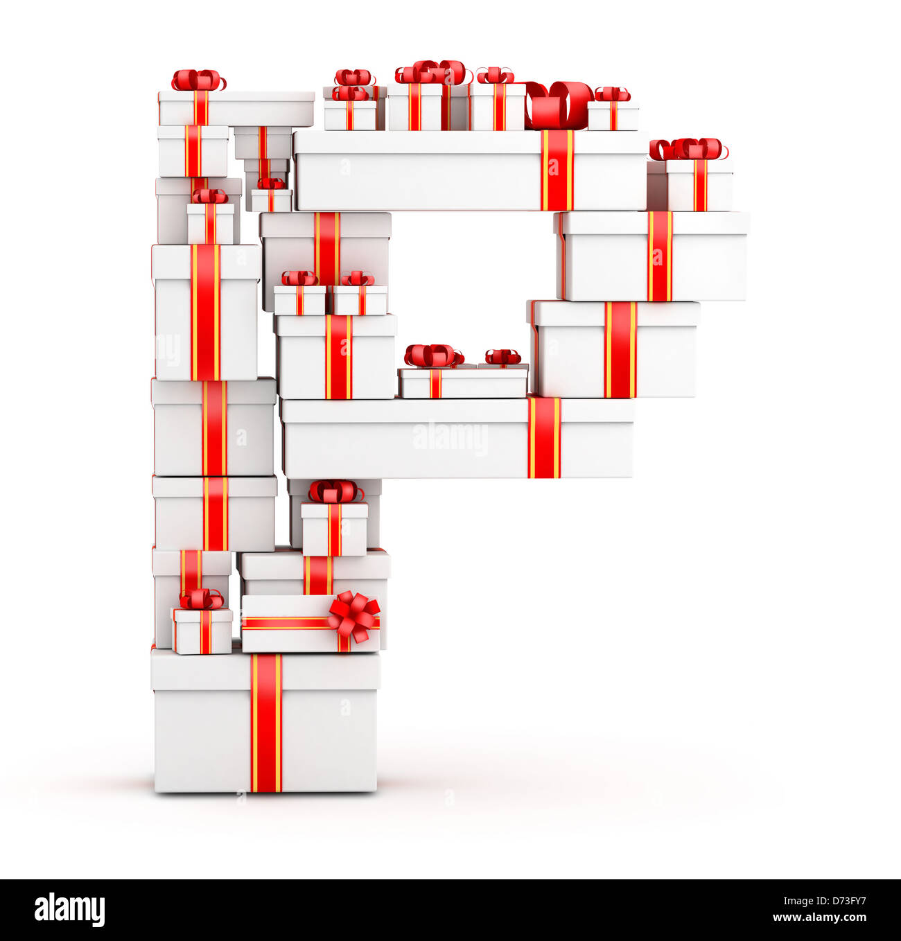 Letter P from boxes of gifts decorated with red ribbons Stock Photo - Alamy